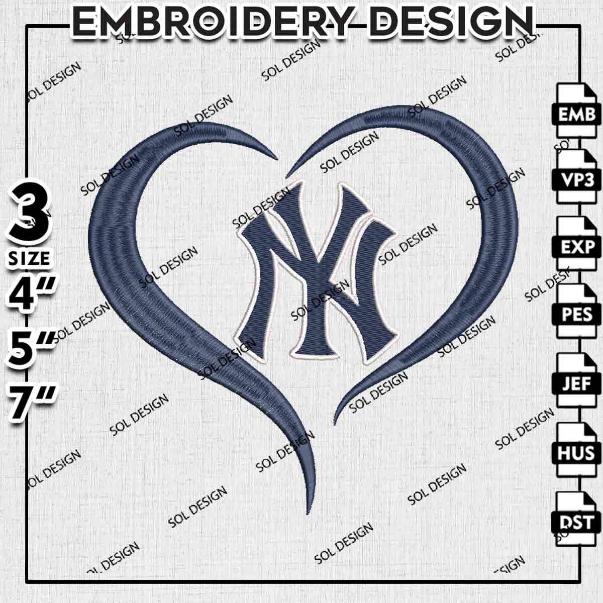 New York Yankees MLB Heart Logo Embroidery Designs, MLB Yankees Team ...