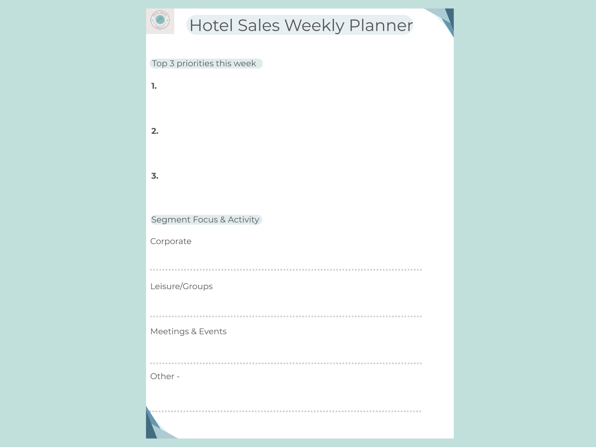 Hotel Sales Weekly Planner - Payhip