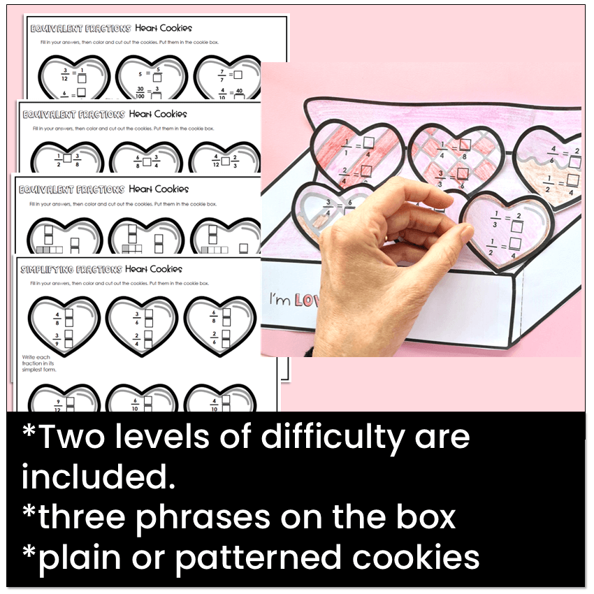 Valentines Day Cookies Equivalent Fractions Craft Activity 3rd, 4th ...