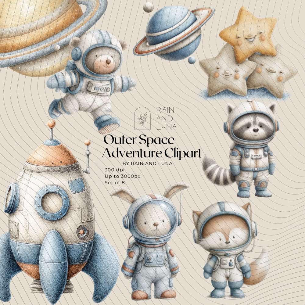 ⭐ Outer Space Adventure Clipart | Whimsical Rockets, Moons, Planets ...