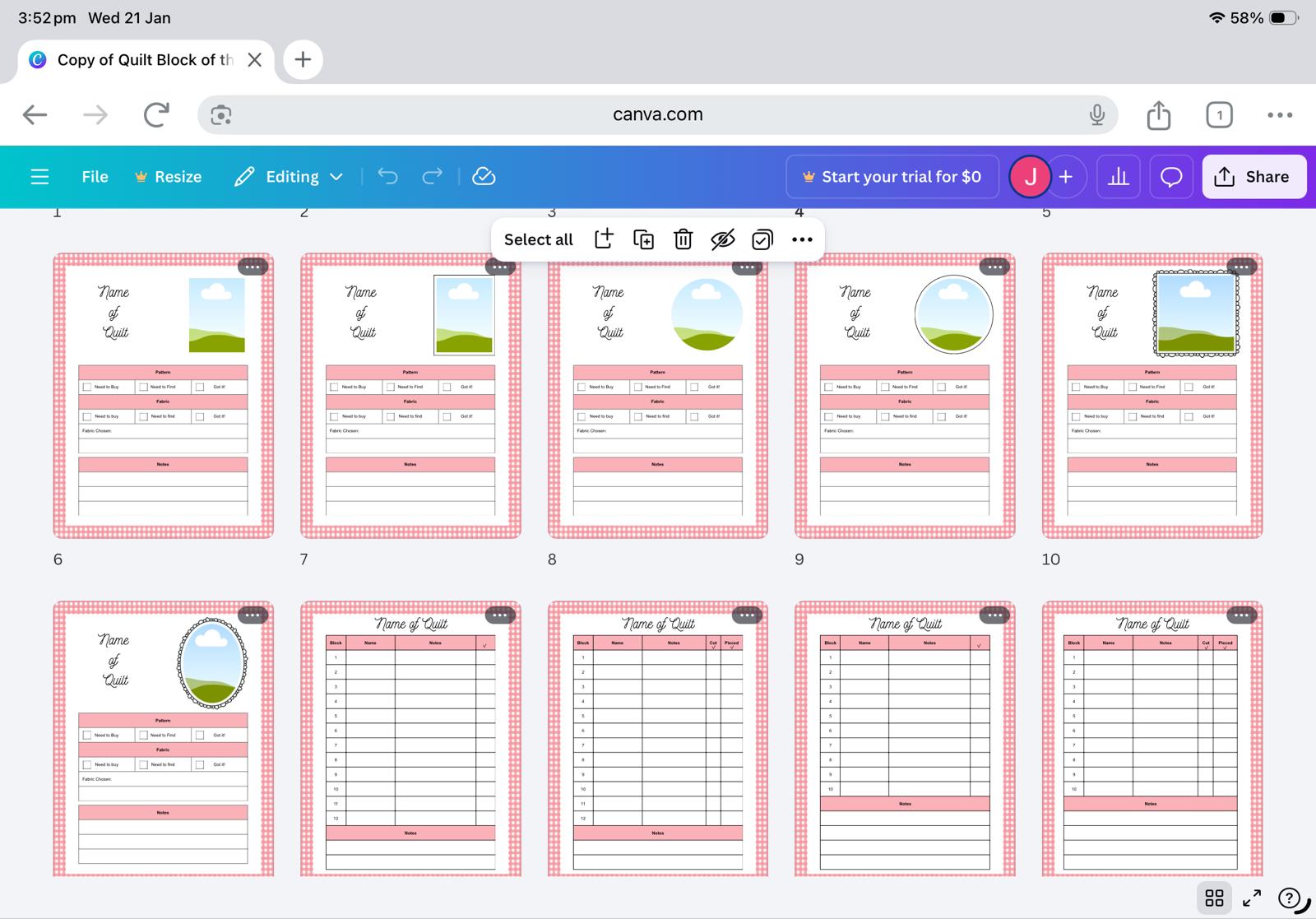 Block of the Month Trackers Canva Template - Editable - Payhip