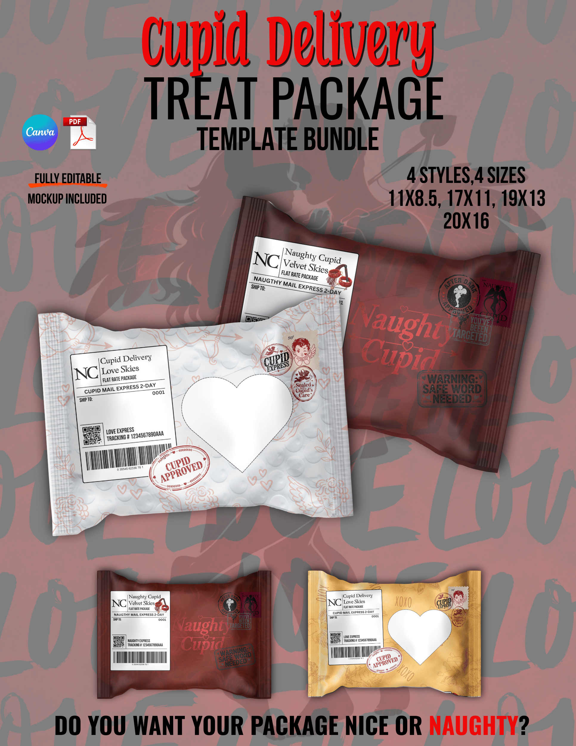 Cupid Delivery Treat Package Template Bundle - Payhip