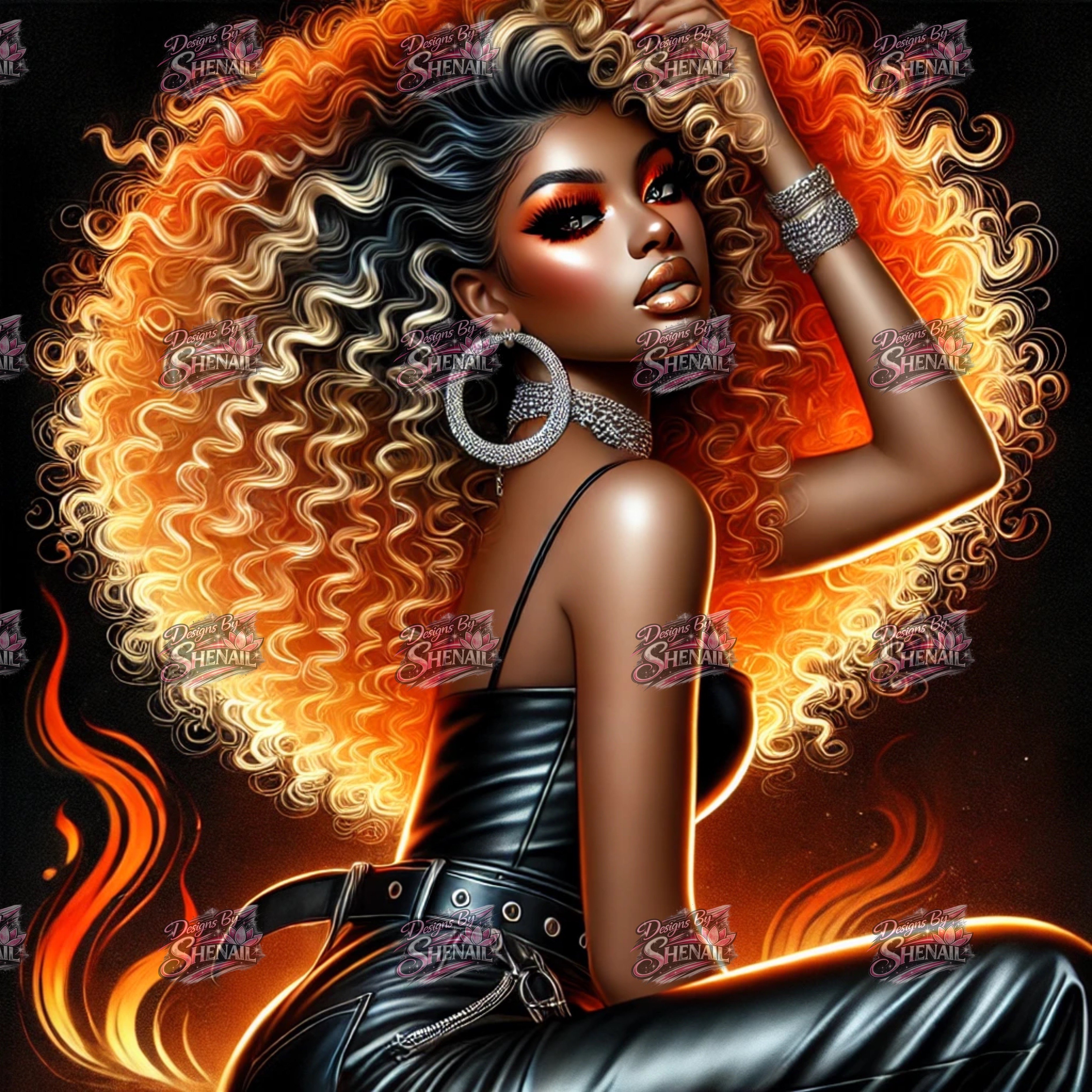Fiery Afro Glam Woman PNG | Sublimation Fashion Clipart | Digital ...