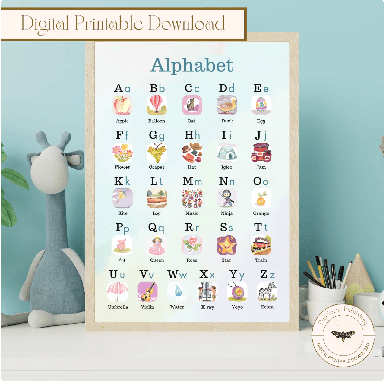 Blue Alphabet Poster, Kids ABC Learning Wall Art (Digital Download ...