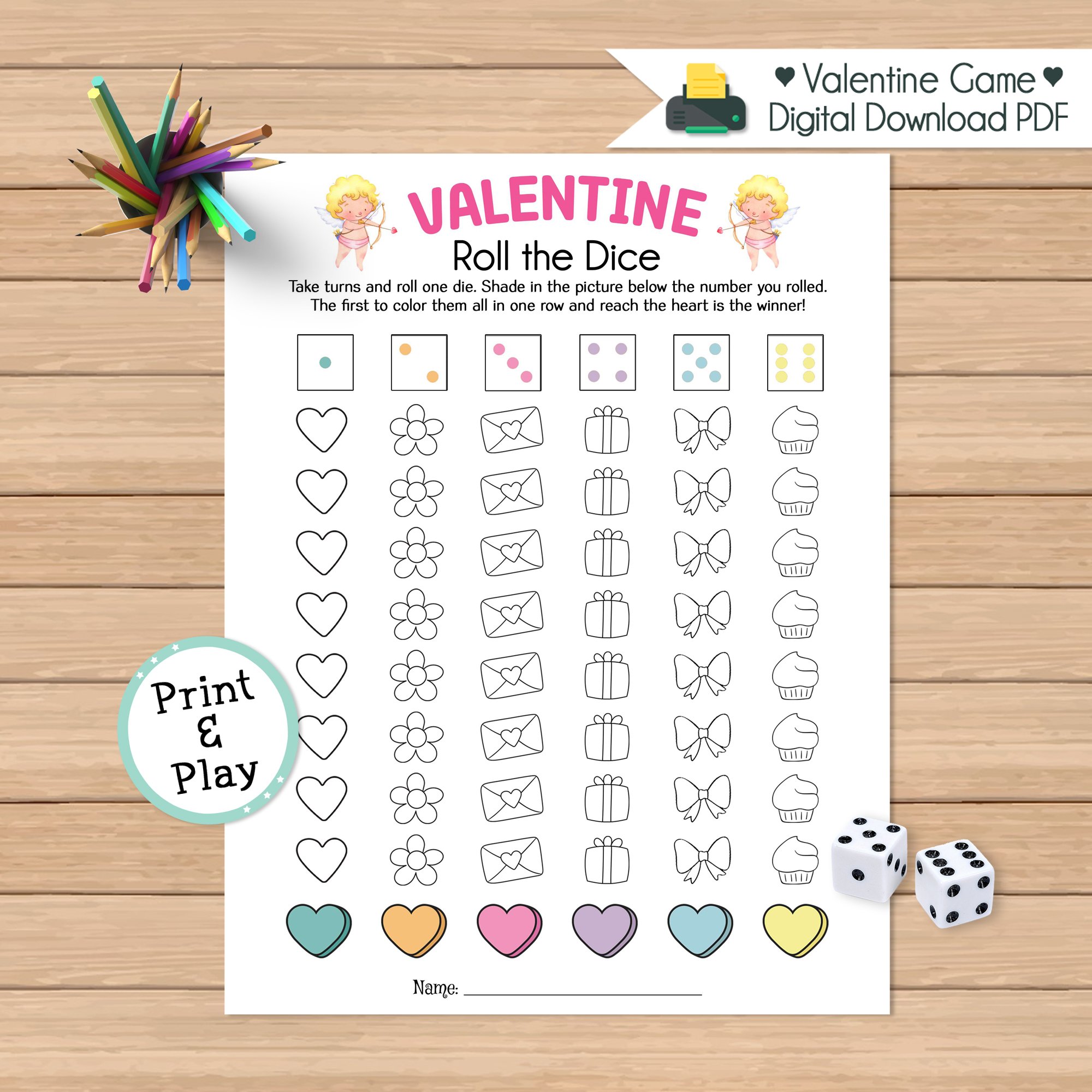 Valentine Roll the Dice Game: Party Activity
