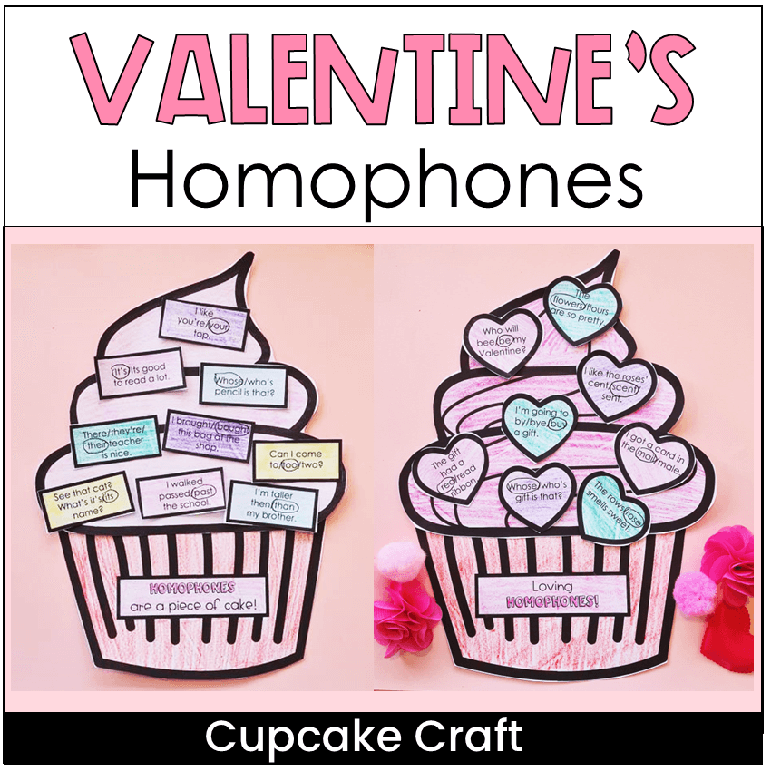 Valentine's Cupcake Homonyms Craft Homophones Confused Words 4th, 5th ...