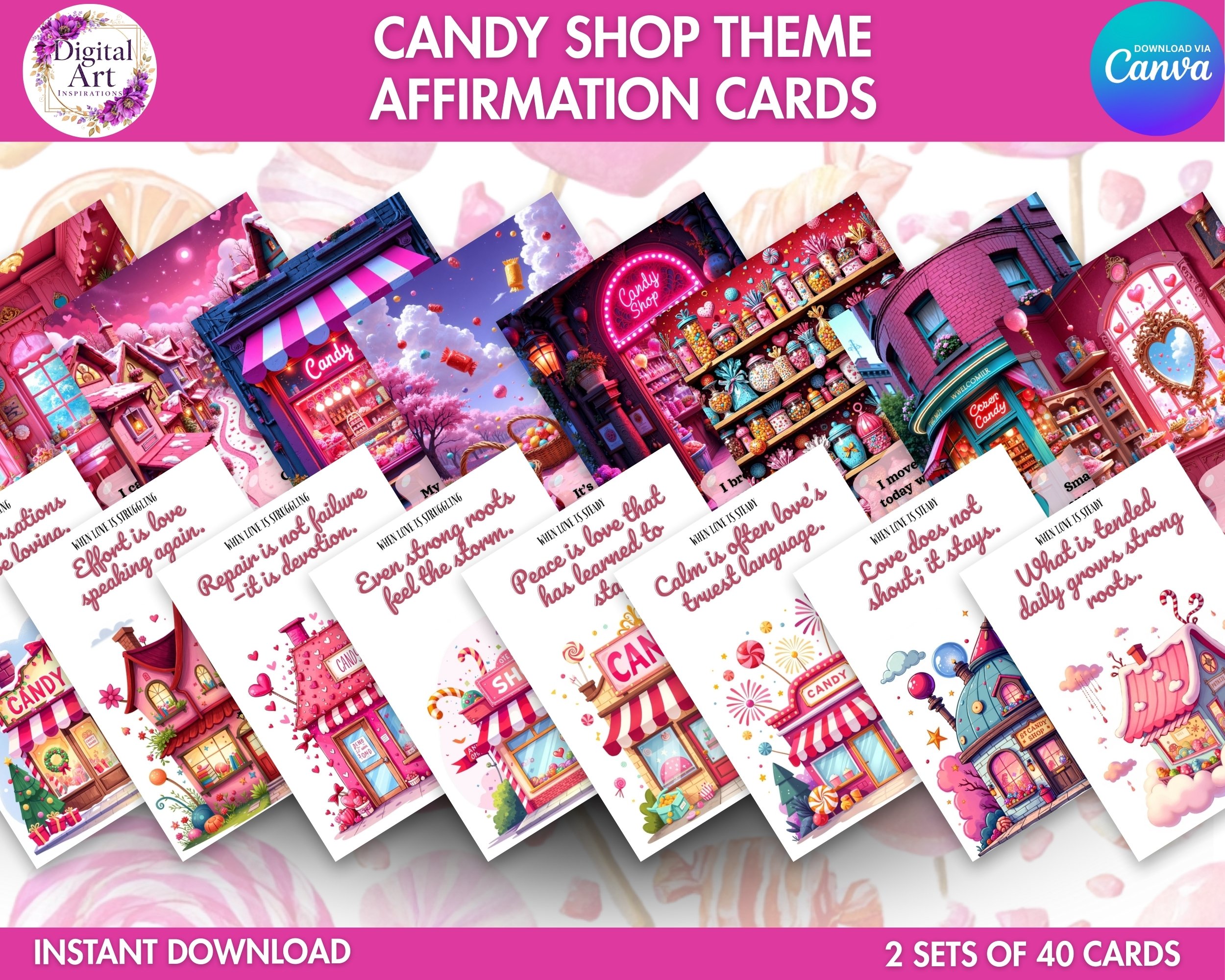 Candy Shop Affirmation Cards – Bright Pink Printable Card Deck (80 ...