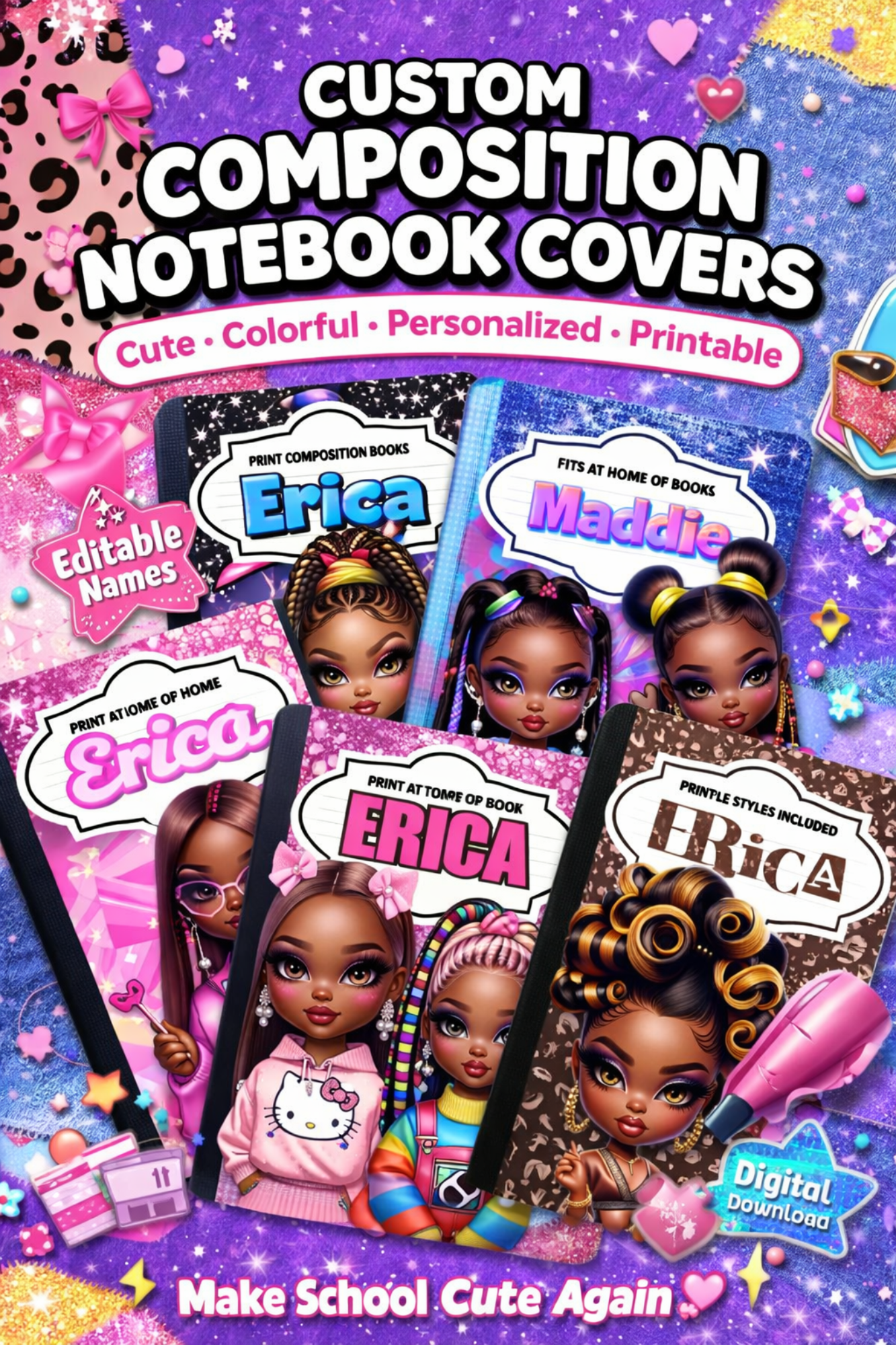 Custom Composition Notebook Covers | Cute & Personalized (Printable ...