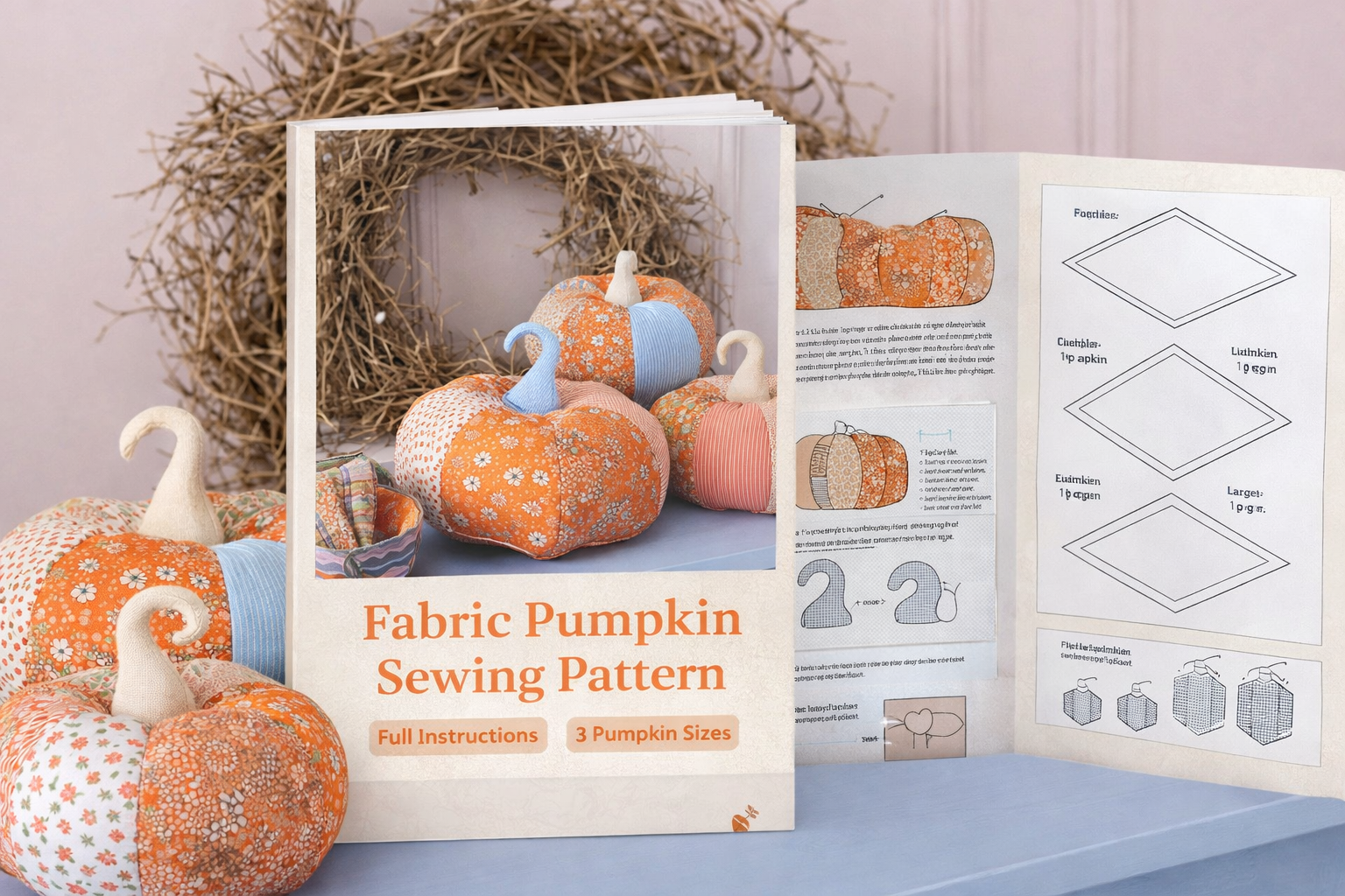 Fabric Pumpkin Sewing Pattern PDF | Fall & Autumn Fabric Pumpkins (3 ...
