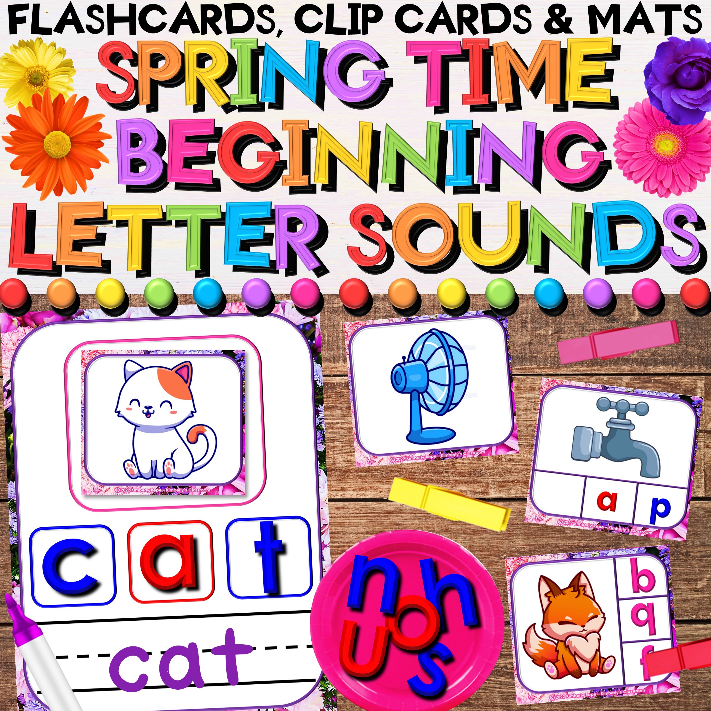 CVC Beginning Letter Sounds Centers - Task Cards, Flash Cards & Play ...