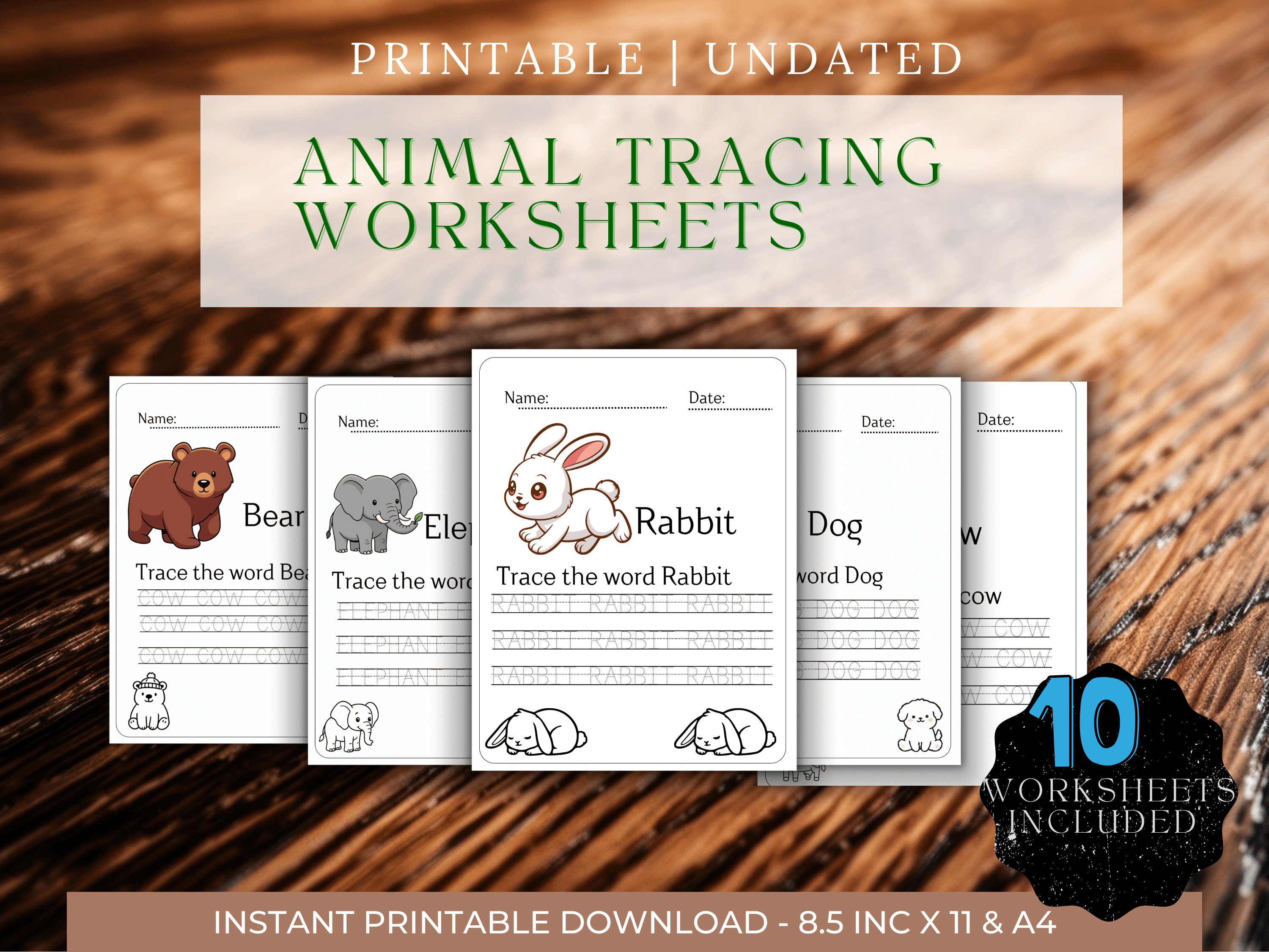 Animal Tracing Worksheets for Preschool | Cute Animal Name Tracing ...