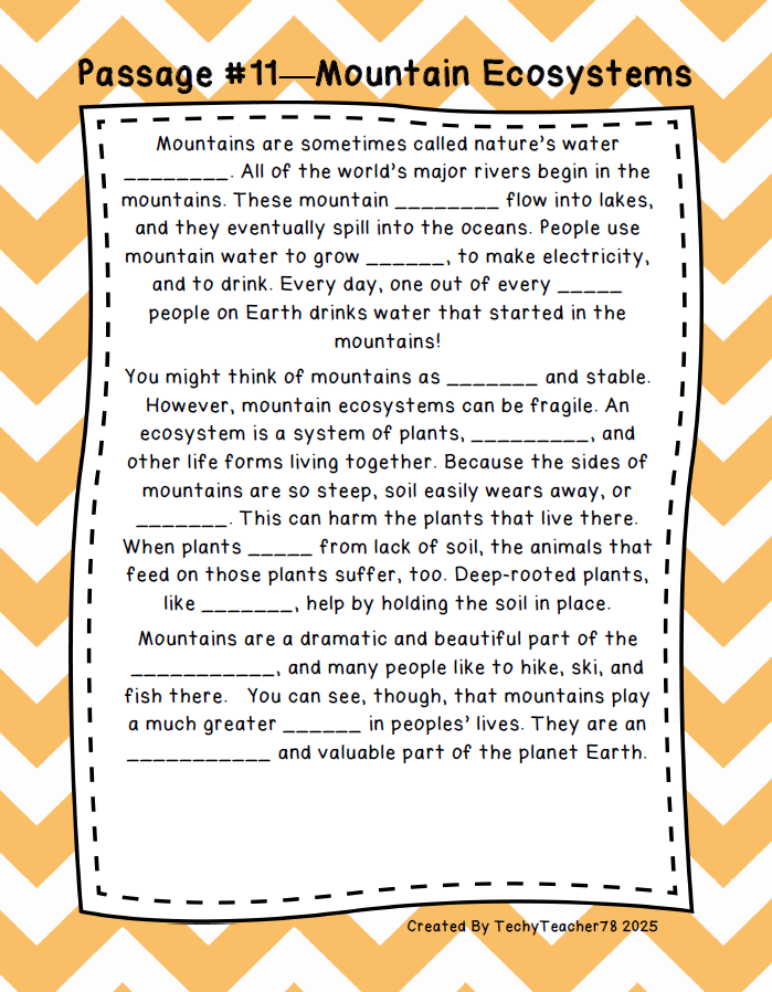 Fourth Grade Cloze Reading Passages: Set B (#11-20) - Payhip