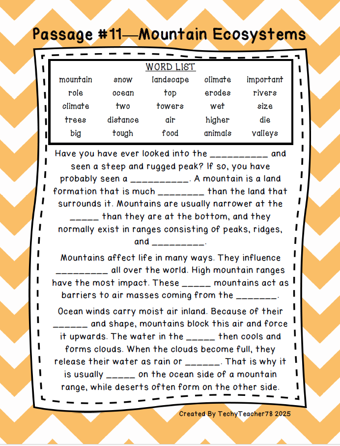 Fourth Grade Cloze Reading Passages: Set B (#11-20) - Payhip