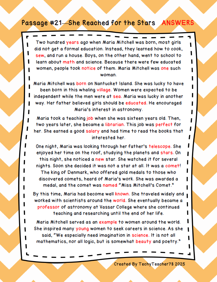 Fourth Grade Cloze Reading Passages: Set C (#21-30) - Payhip