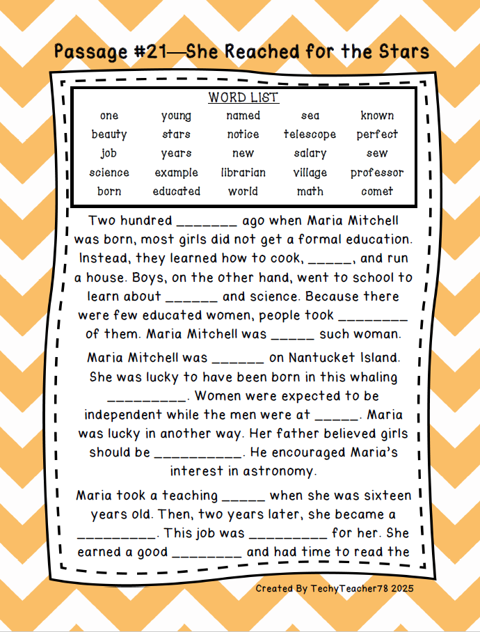 Fourth Grade Cloze Reading Passages: Set C (#21-30) - Payhip