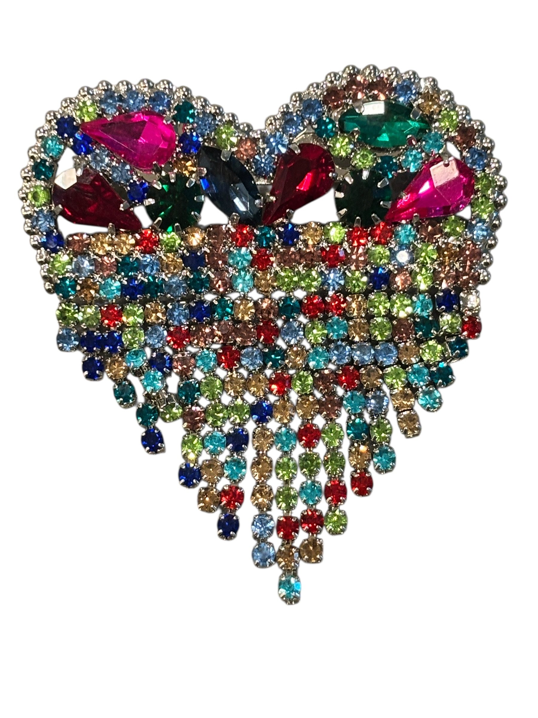 Multicolor Rhinestone Fringe Heart Brooch - Payhip