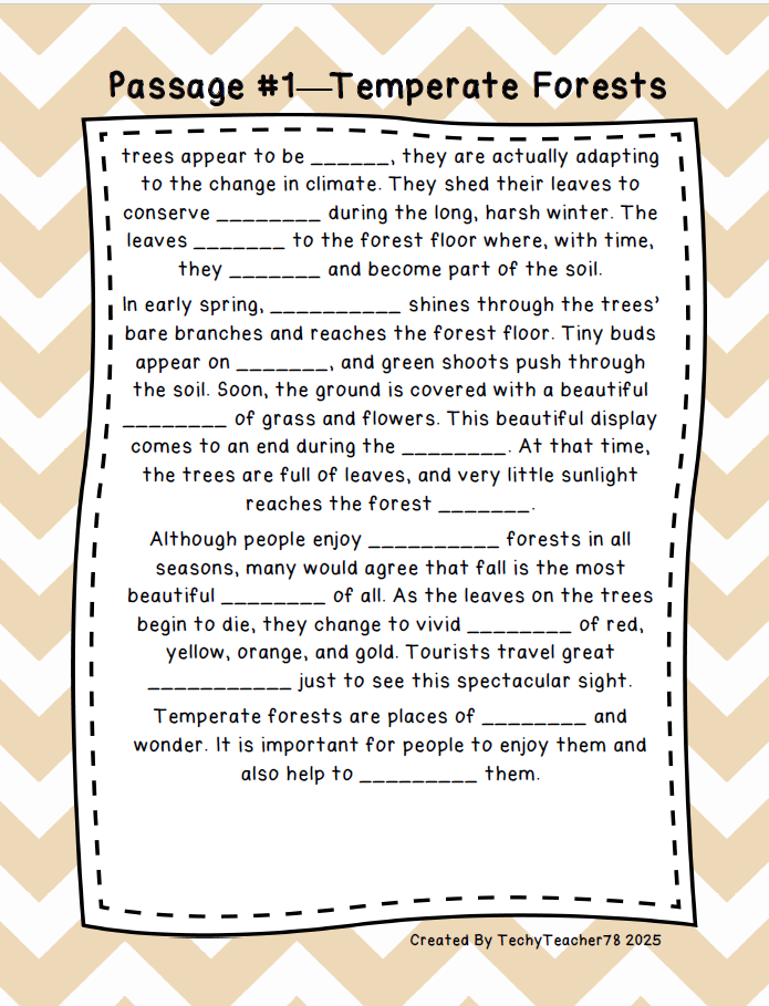 Sixth Grade Cloze Reading Passages: Set A (#1 -10) - Payhip
