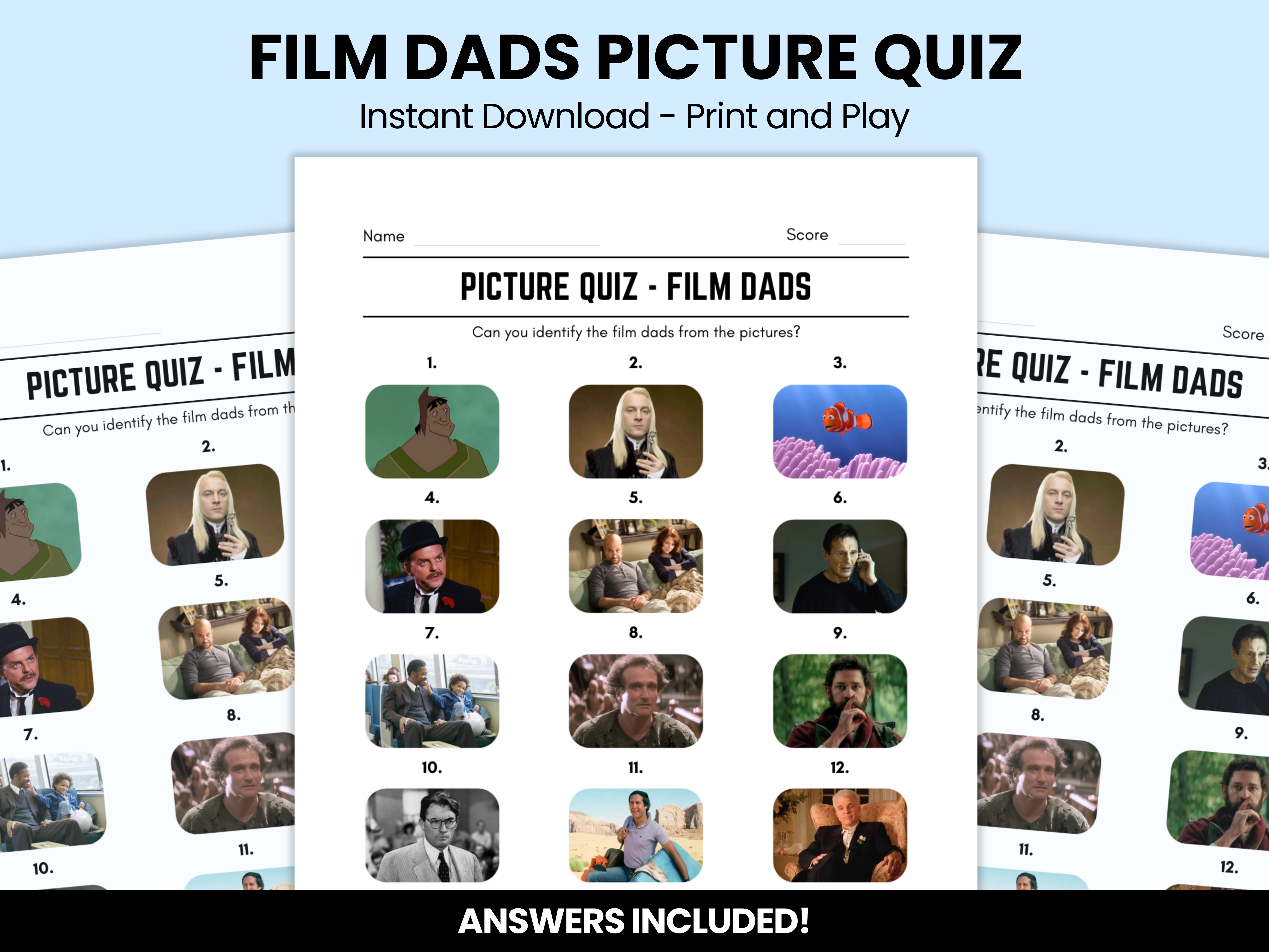 Film Dads Picture Quiz With Answers – Instant Download