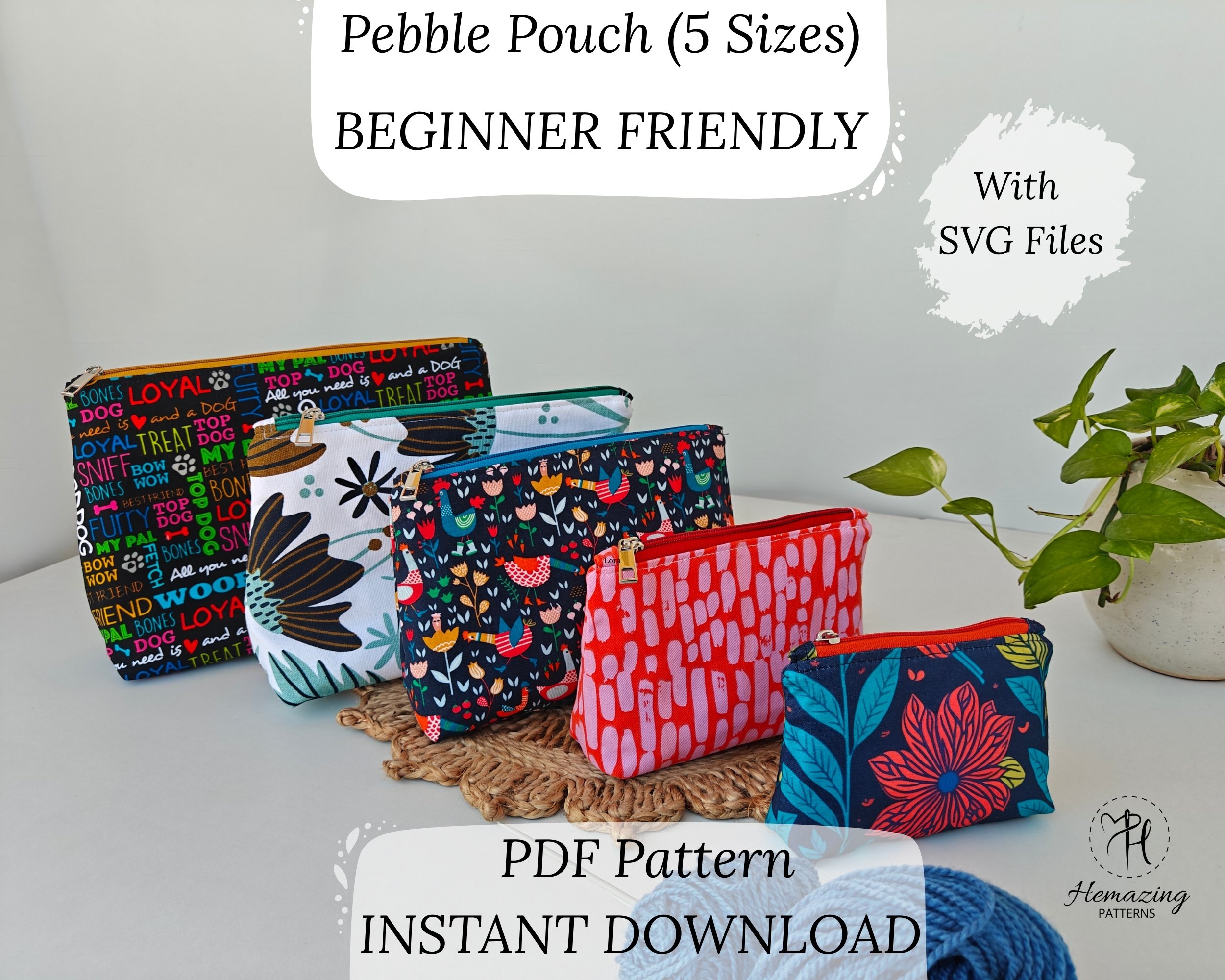 Pebble Pouch (5 Sizes) PDF sewing pattern in English With SVG Files