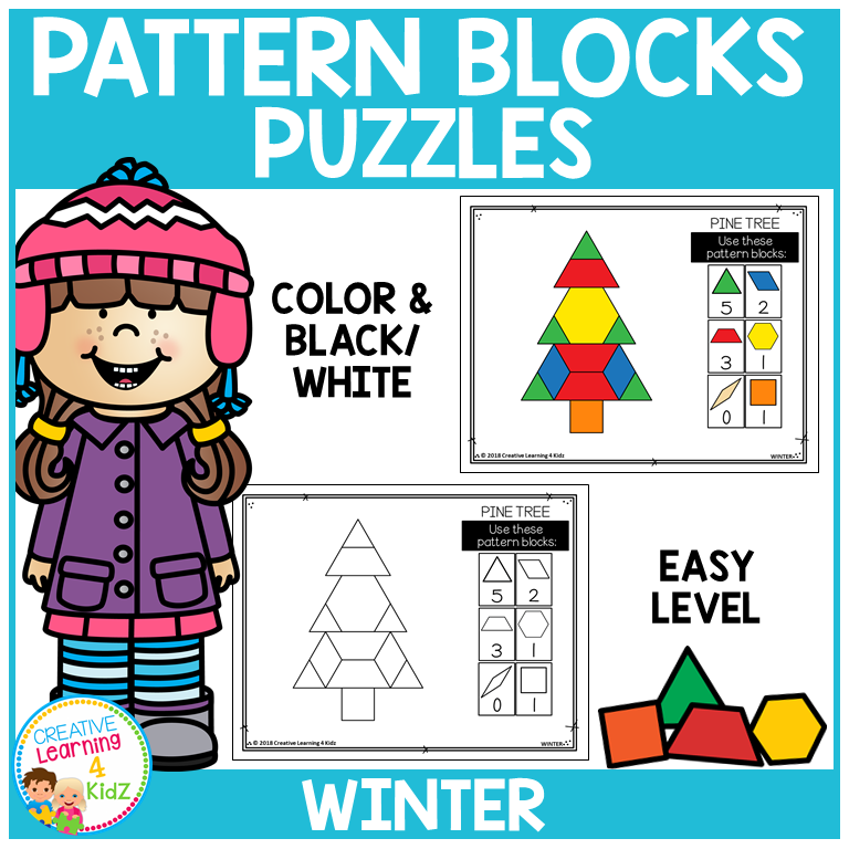 Winter Pattern Block Puzzles Worksheets | Fine Motor & STEM Activity