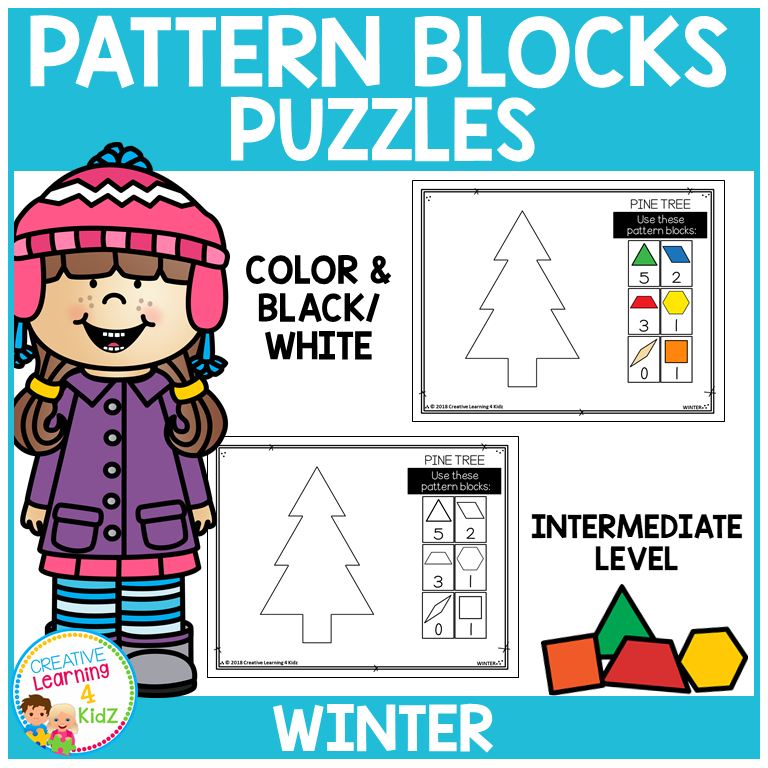 Winter Pattern Block Puzzles Worksheets | Fine Motor & STEM Activity