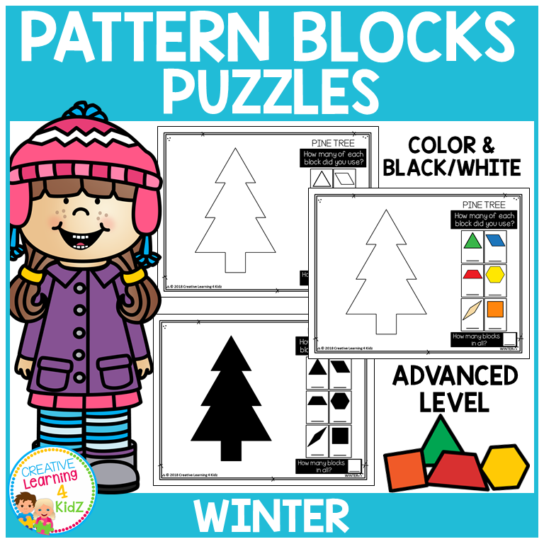 Winter Pattern Block Puzzles Worksheets | Fine Motor & STEM Activity