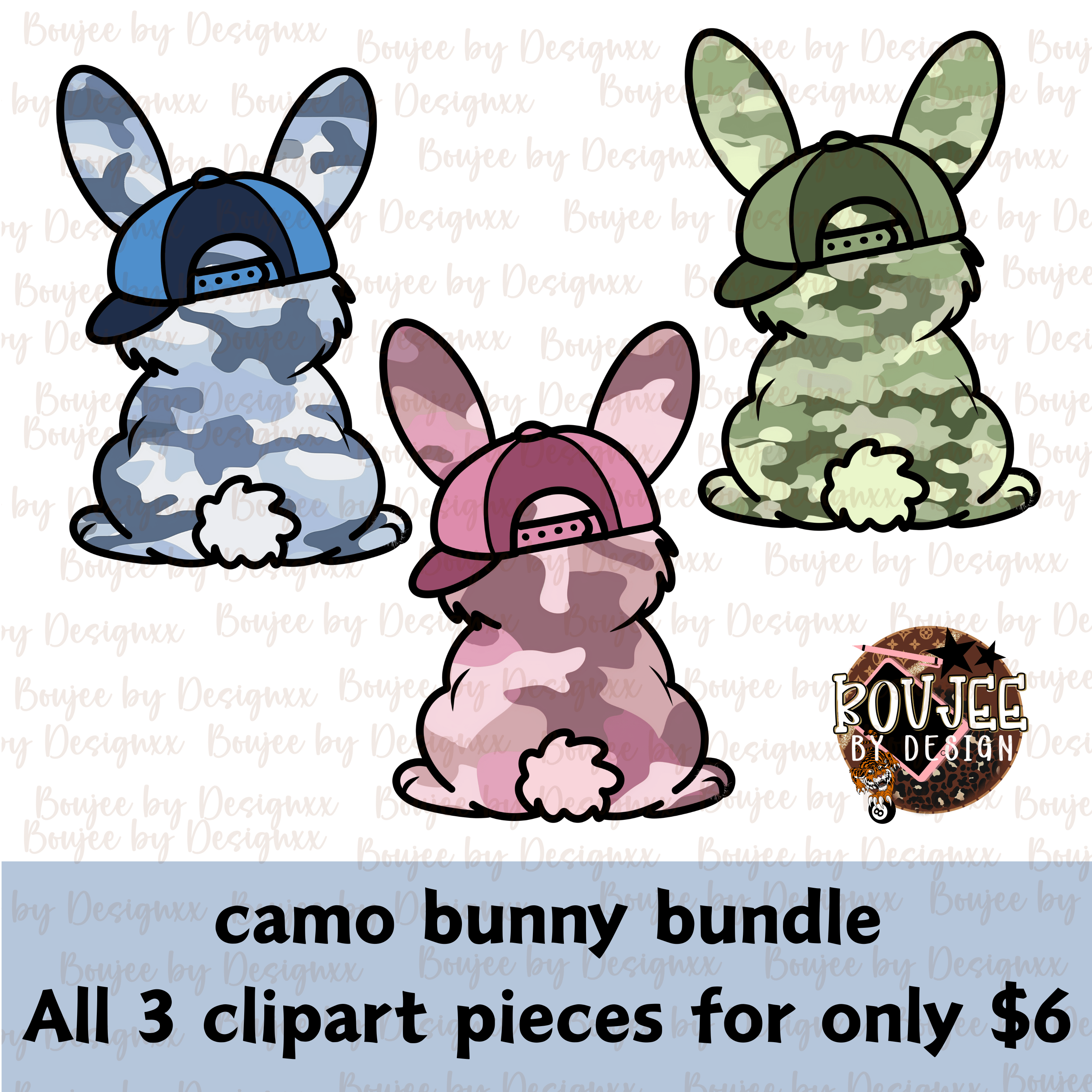 Camo Bunny Clipart Bundle (3 PNG Designs) - Payhip