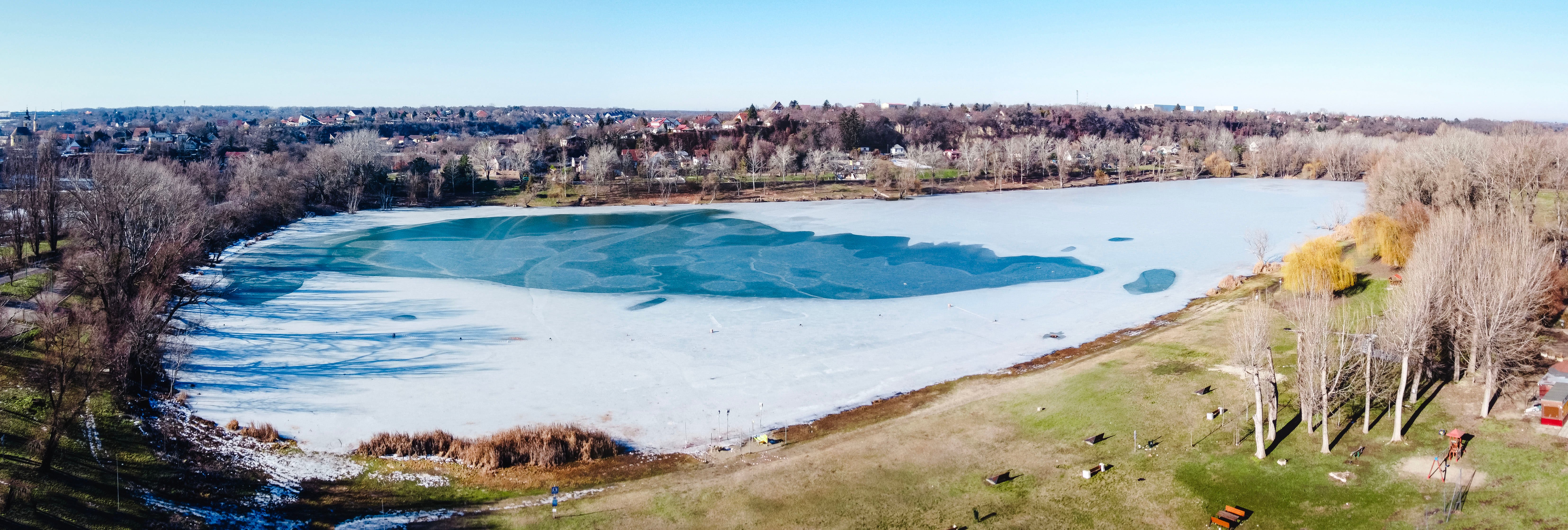 Frozen Harbor at Szalki Island in Dunaújváros, Hungary – Winter Aerial ...