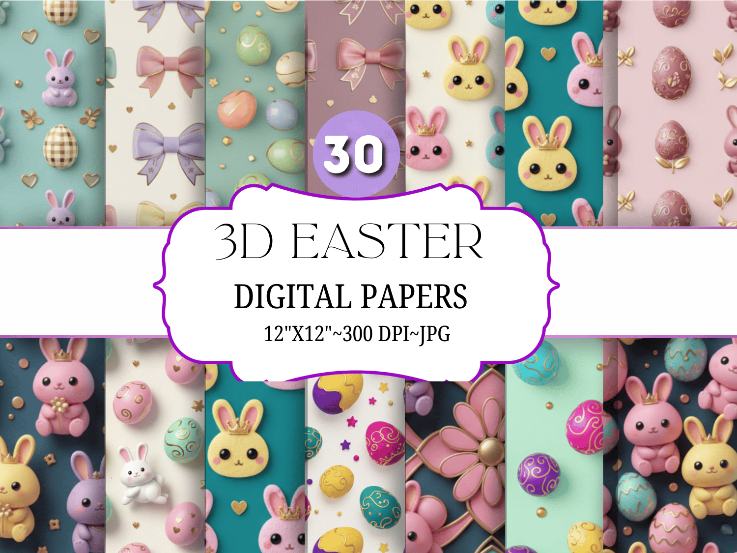 3D Easter Digital Papers | Bunny & Egg Backgrounds | Pastel Easter ...