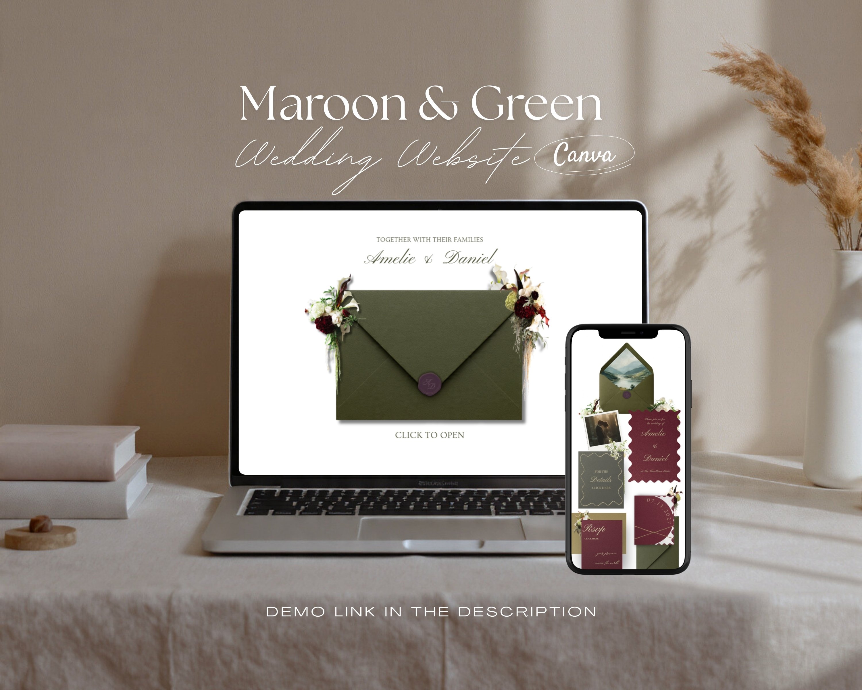 Maroon & Green Wedding Website