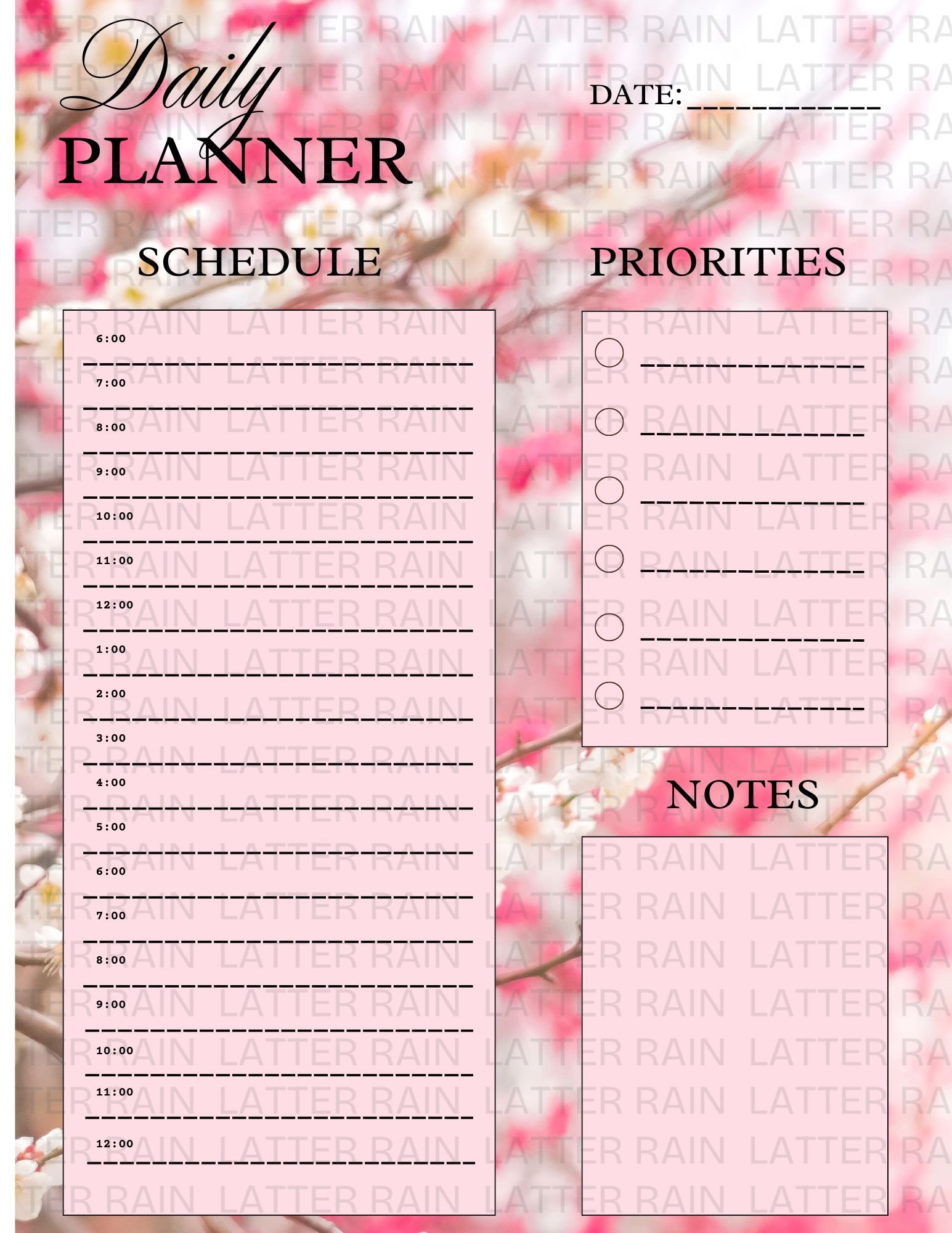 Canva Editable Daily Planner Sheet - Plum Blossom - Payhip