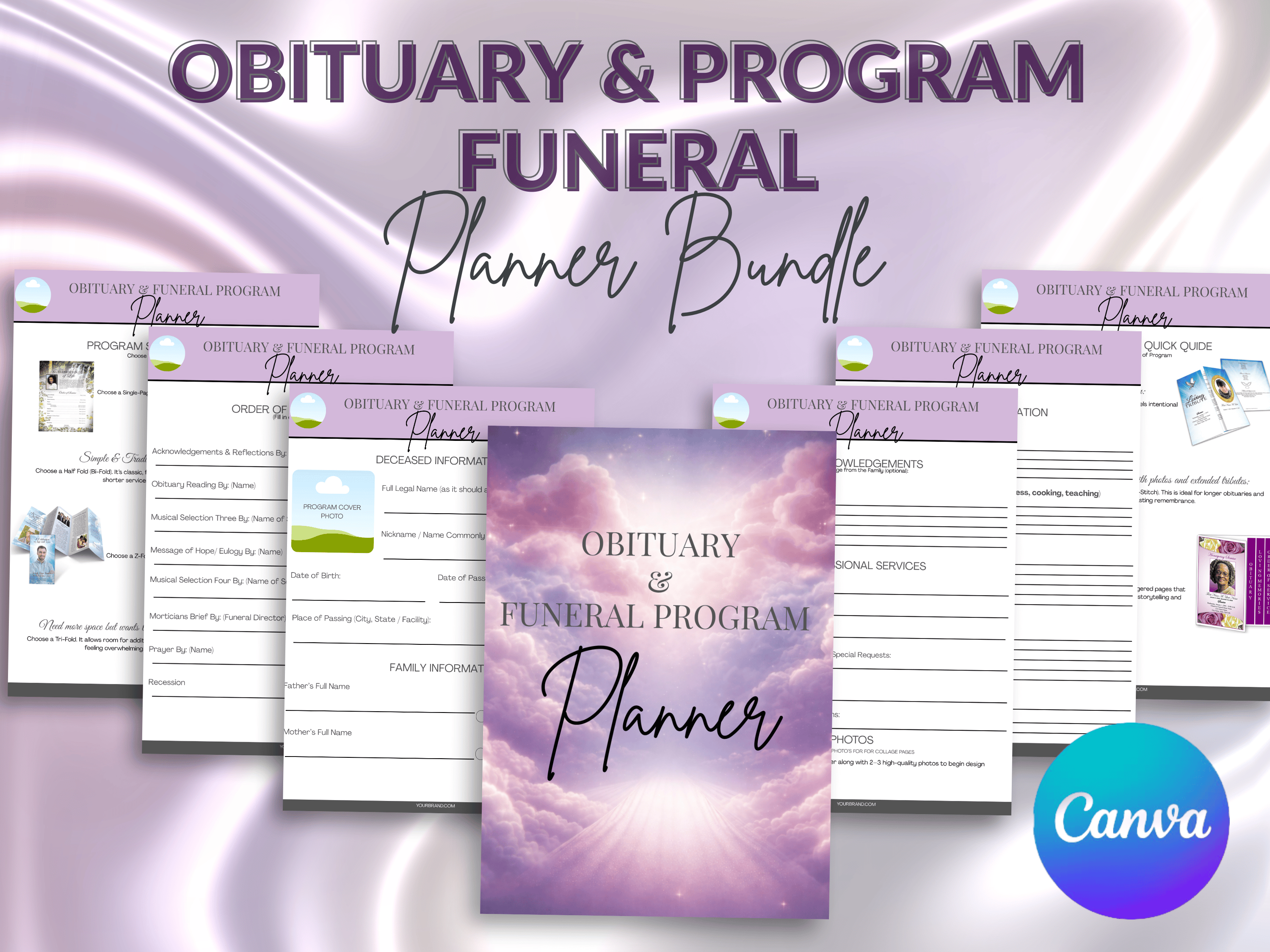 Obituary & Funeral Program Planner Bundle | 11 Page Printable Planning ...