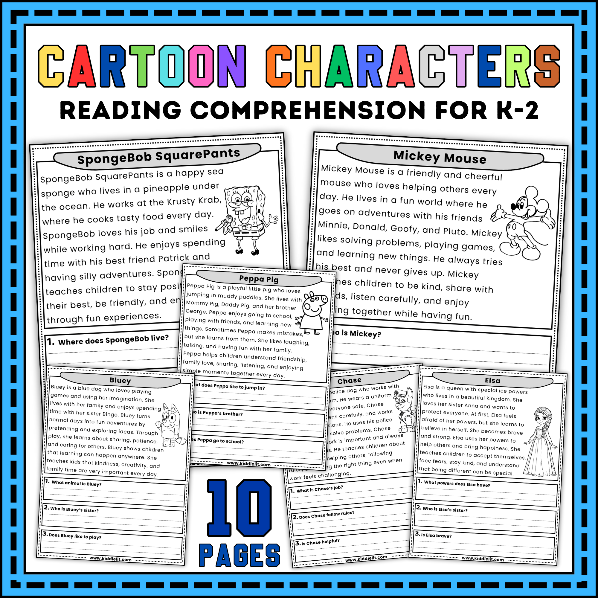Cartoon Characters Reading Comprehension Passages | K–2 Reading ...