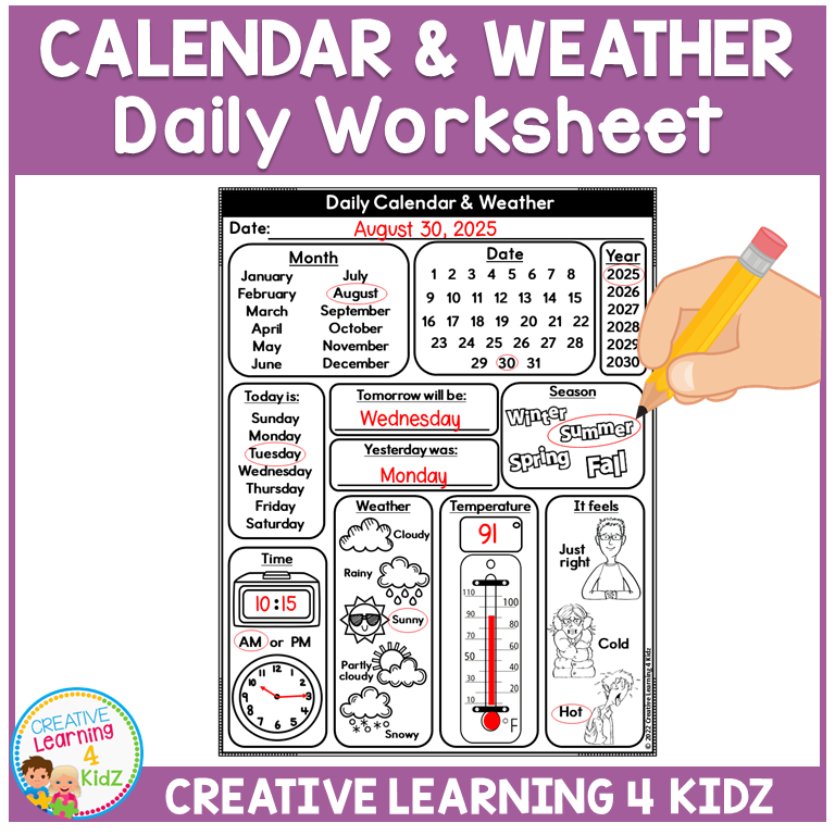 Daily Calendar & Weather Worksheet Special Ed Interactive Daily Routine ...