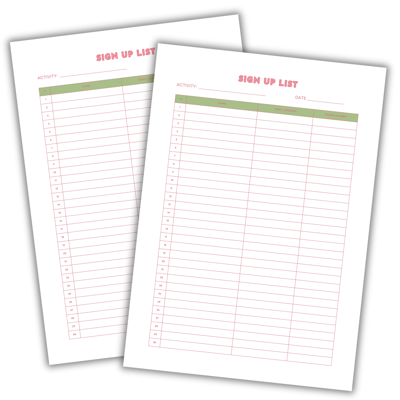 Printable Sign Up Sheet - Payhip