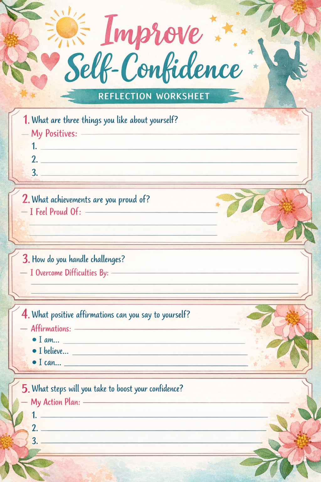 A Gentle Self-Care Worksheet Bundle for Anxiety Relief, Self-Confidence ...