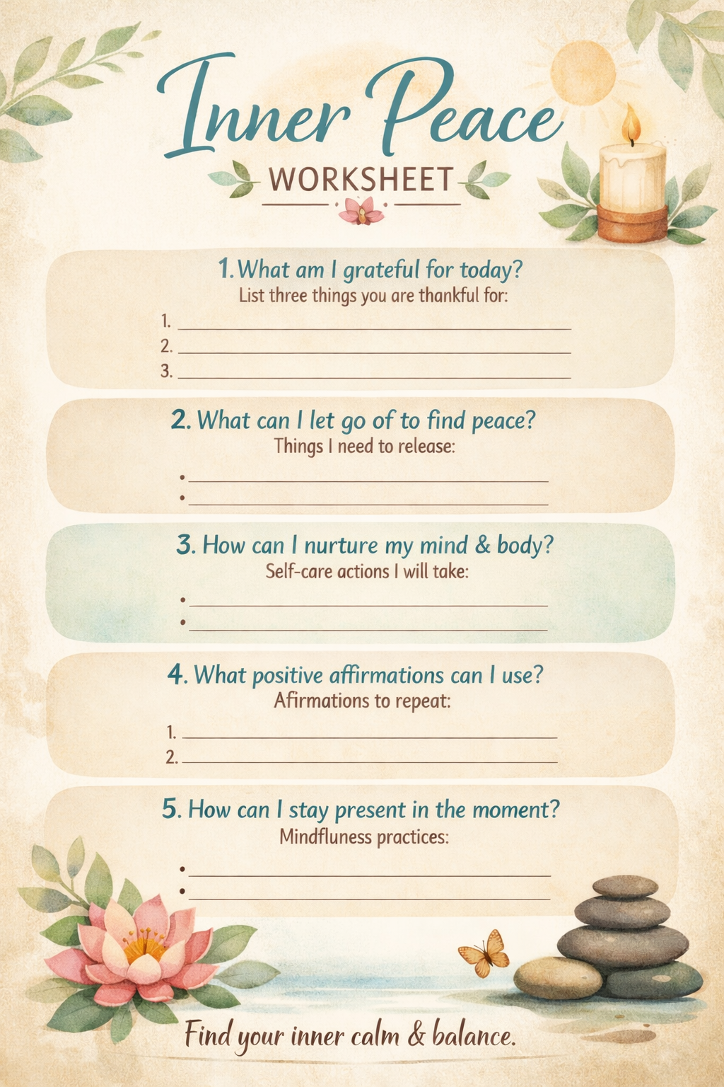 A Gentle Self-Care Worksheet Bundle for Anxiety Relief, Self-Confidence ...