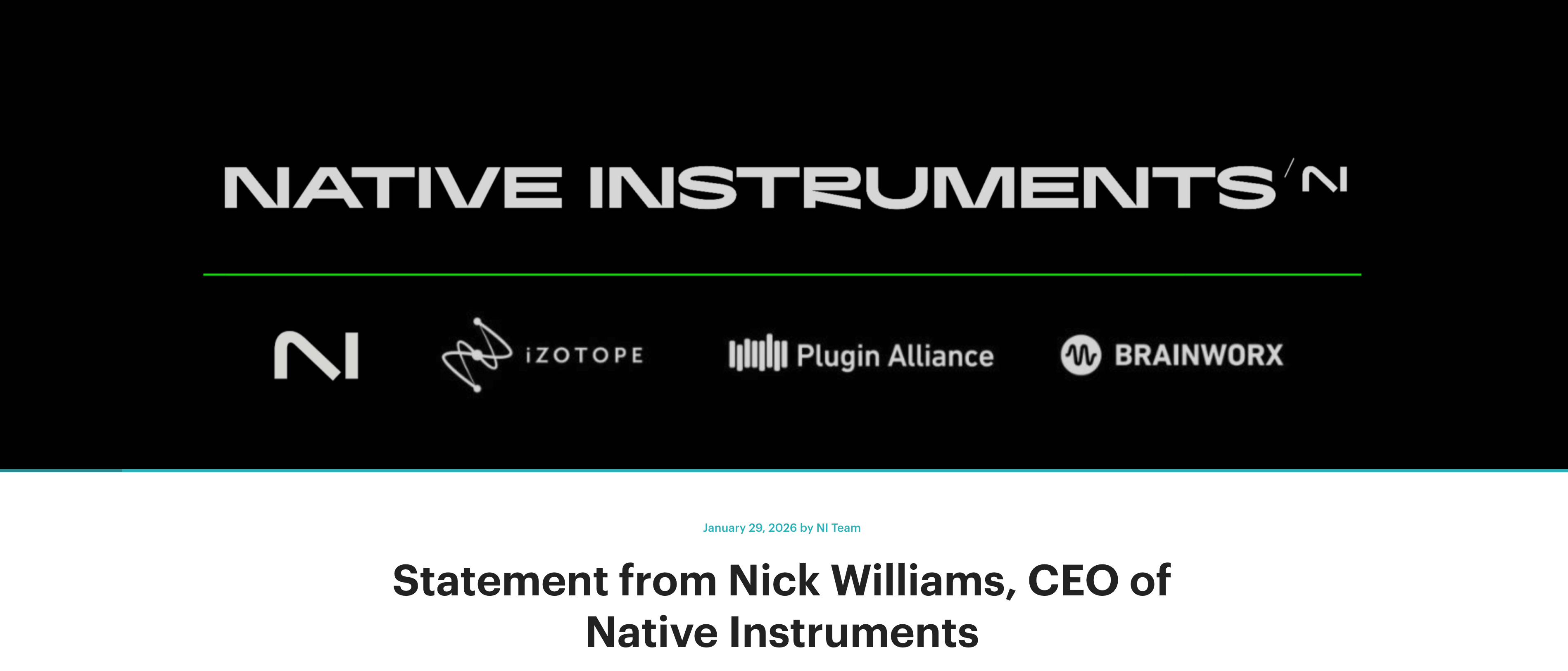 Native Instruments: CEO Nick Williams shares an official statement