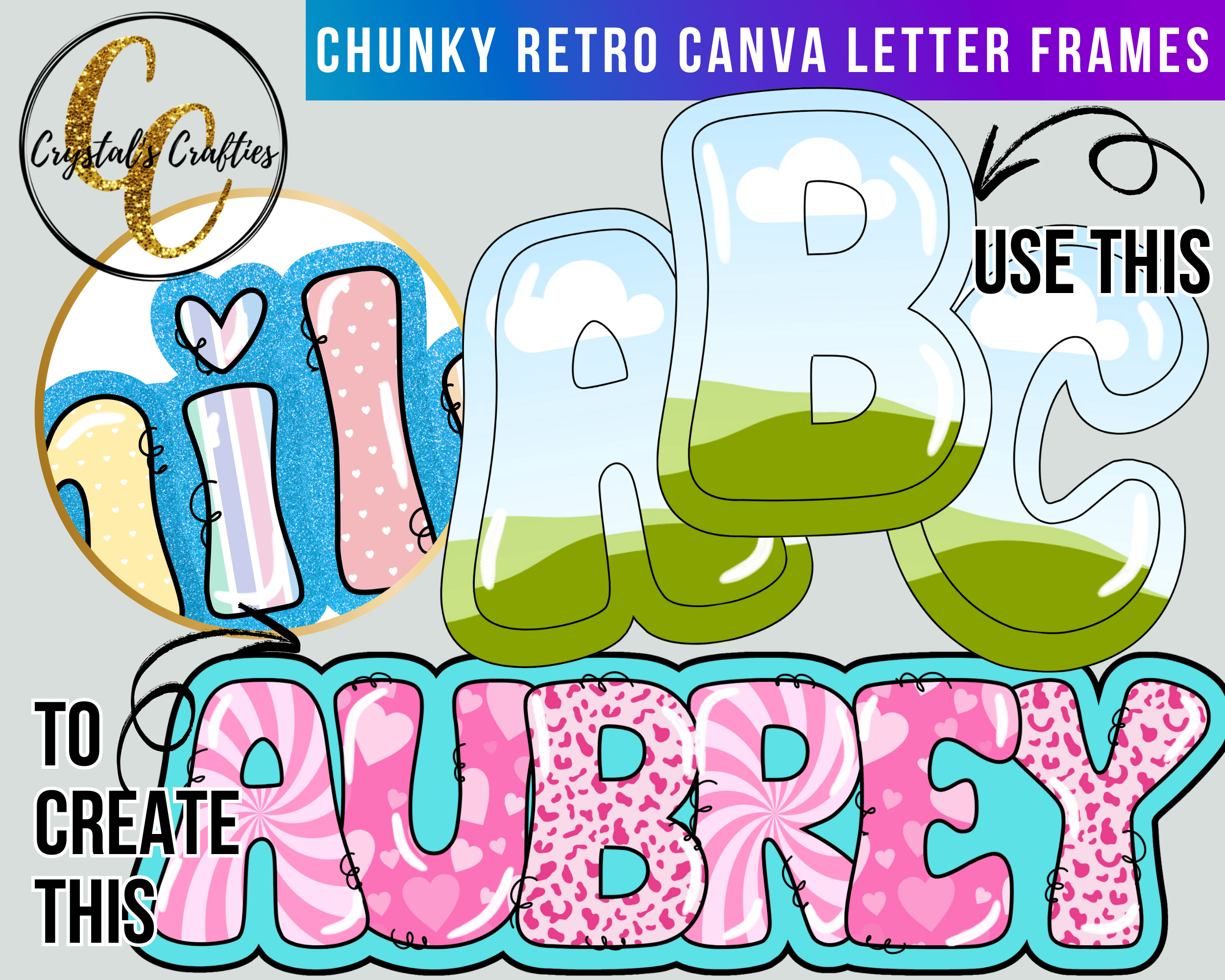 Chunky Retro Canva Letter Frames - Payhip