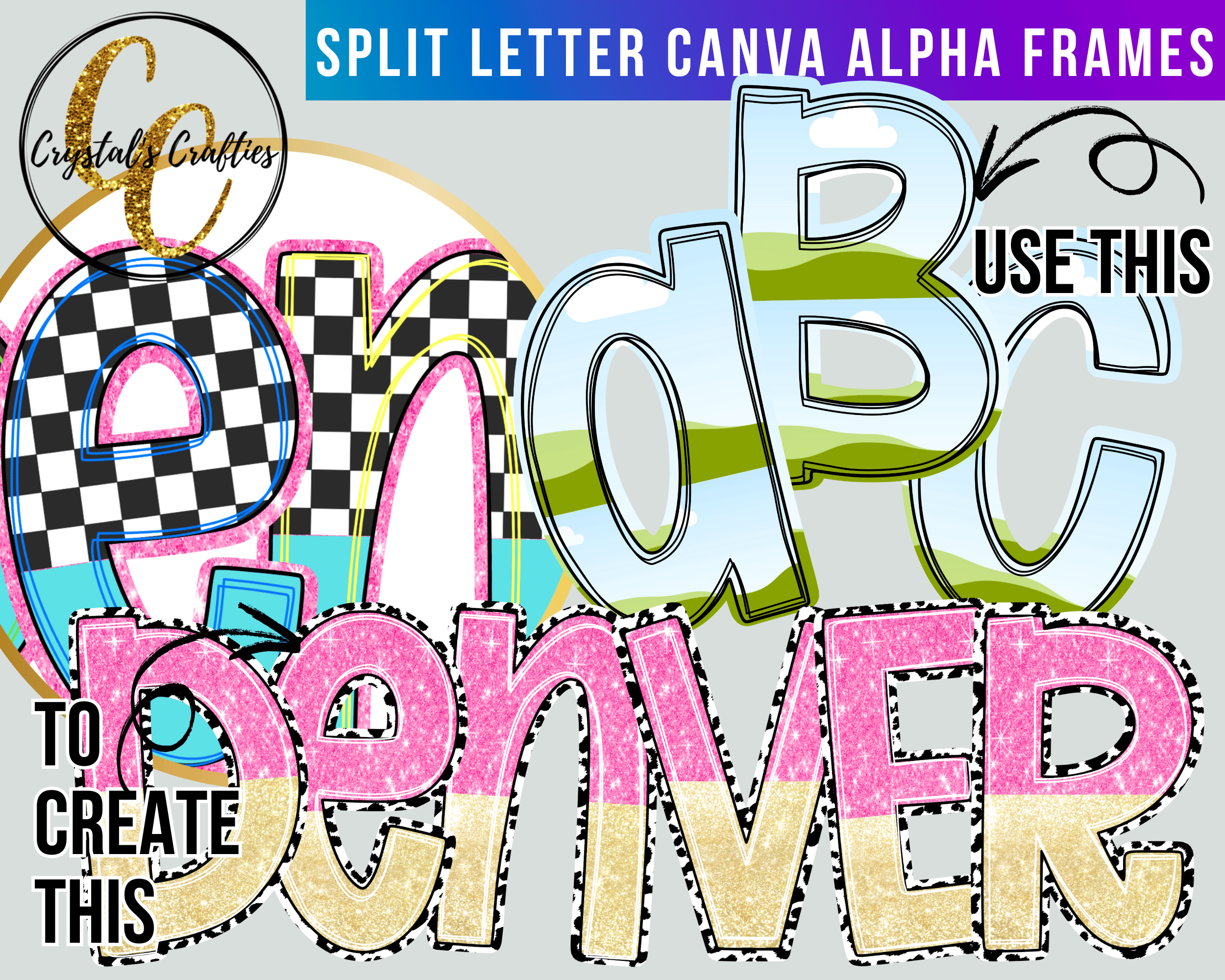 Split Letter Canva Alpha Frames - Payhip