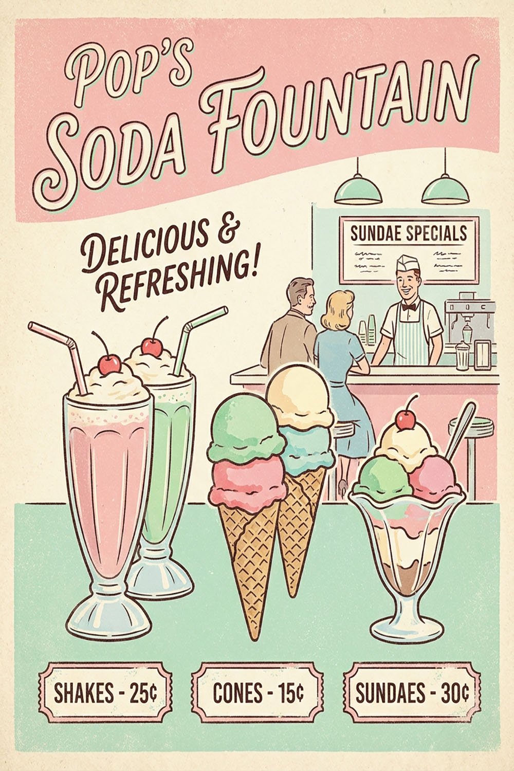 1950s Soda Fountain Poster — Retro Wall Art - Payhip