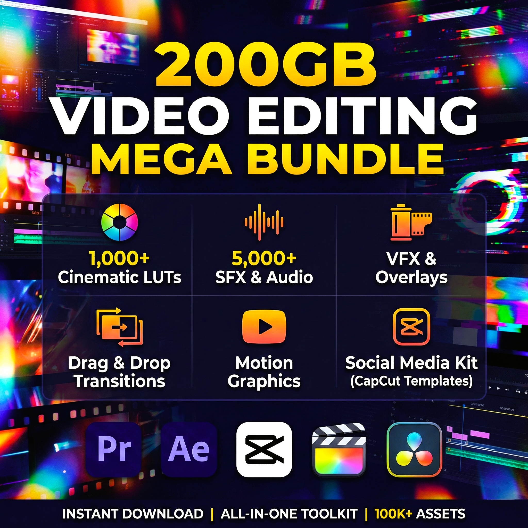 The Ultimate 200 GB Video Editing Mega Bundle (100K Assets: LUTs, SFX ...