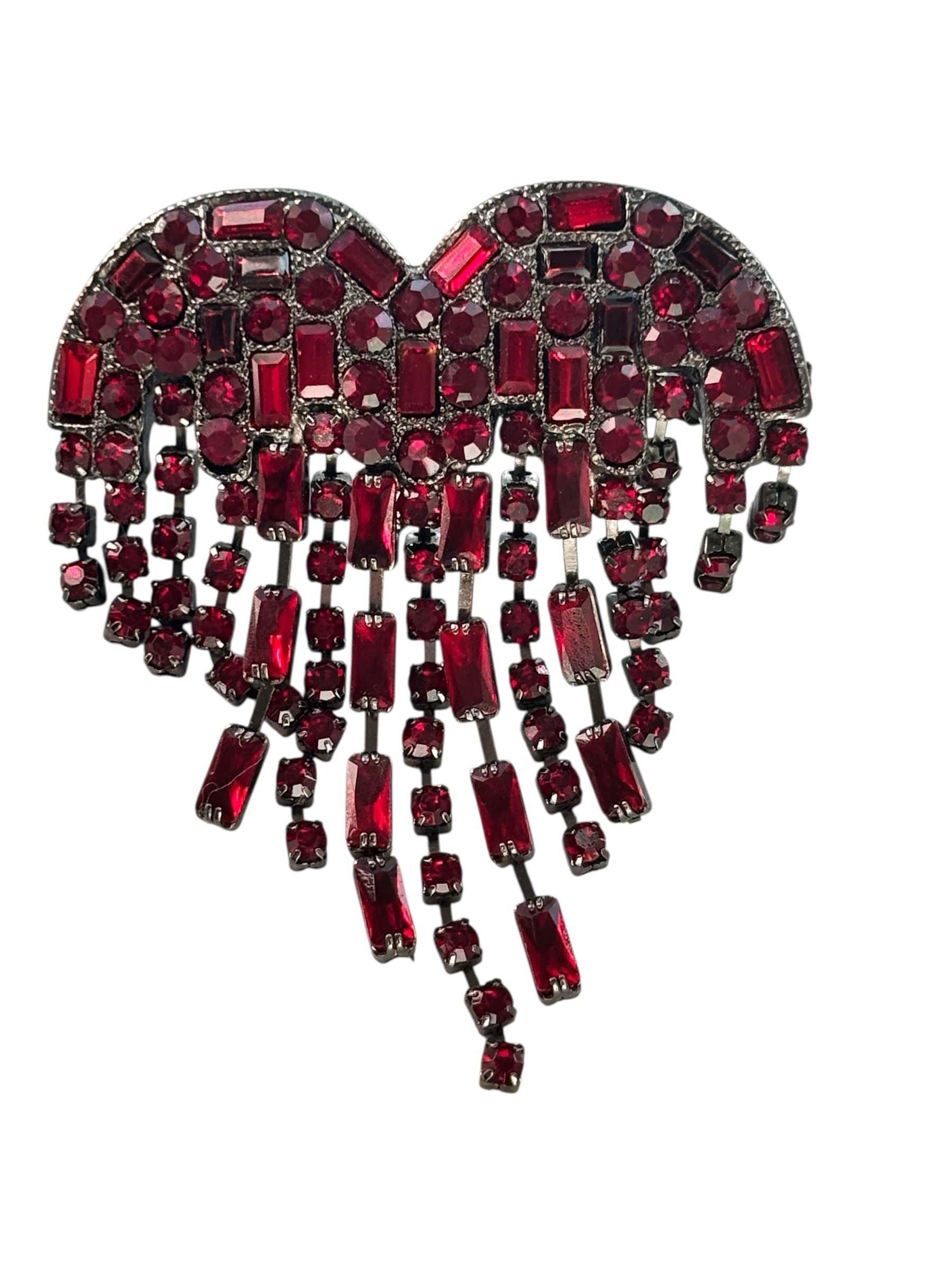 Red Rhinestone Heart Fringe Brooch – Vintage Inspired Statement Piece ...