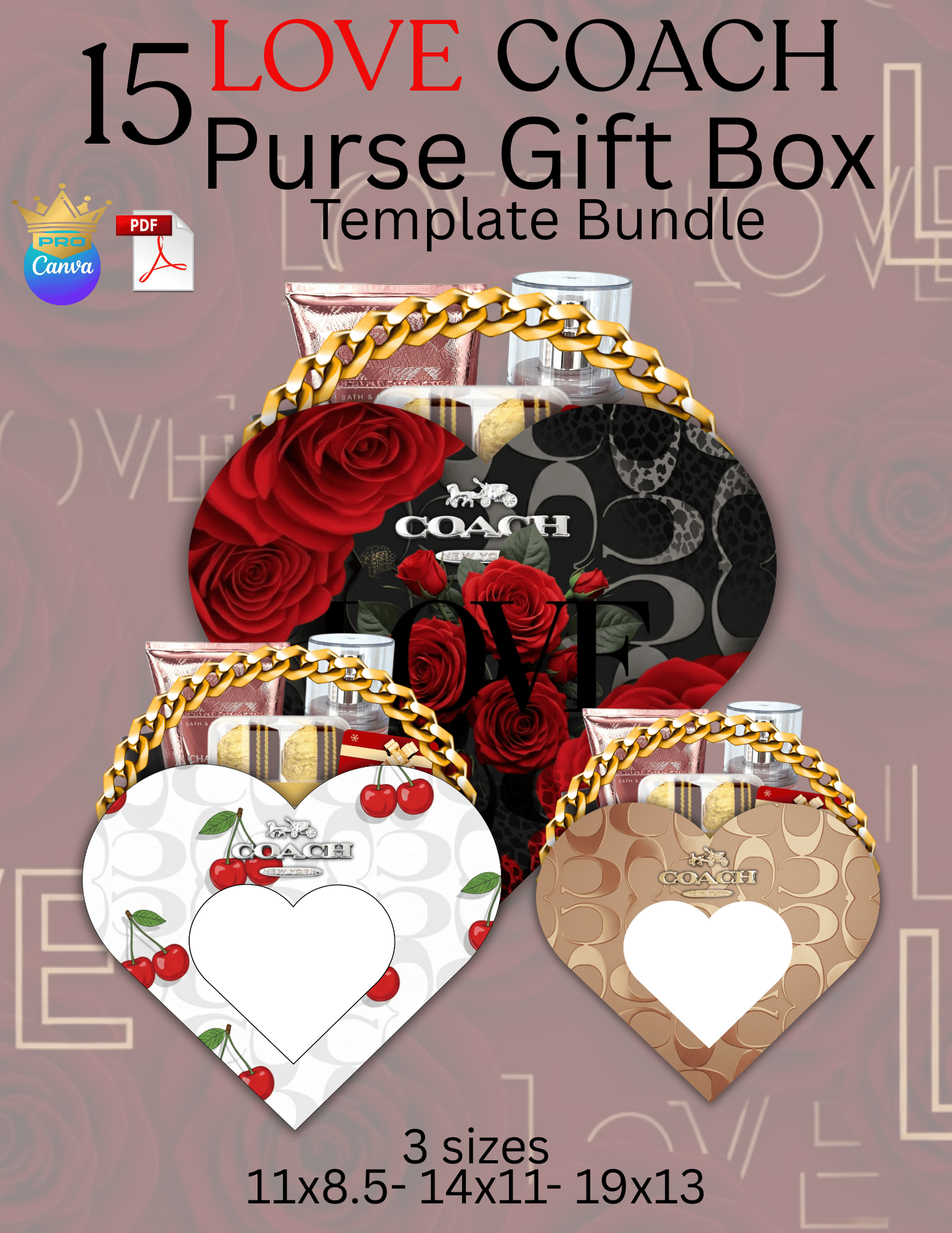 15 Love COACH Purse Gift Box Template Bundle - Payhip
