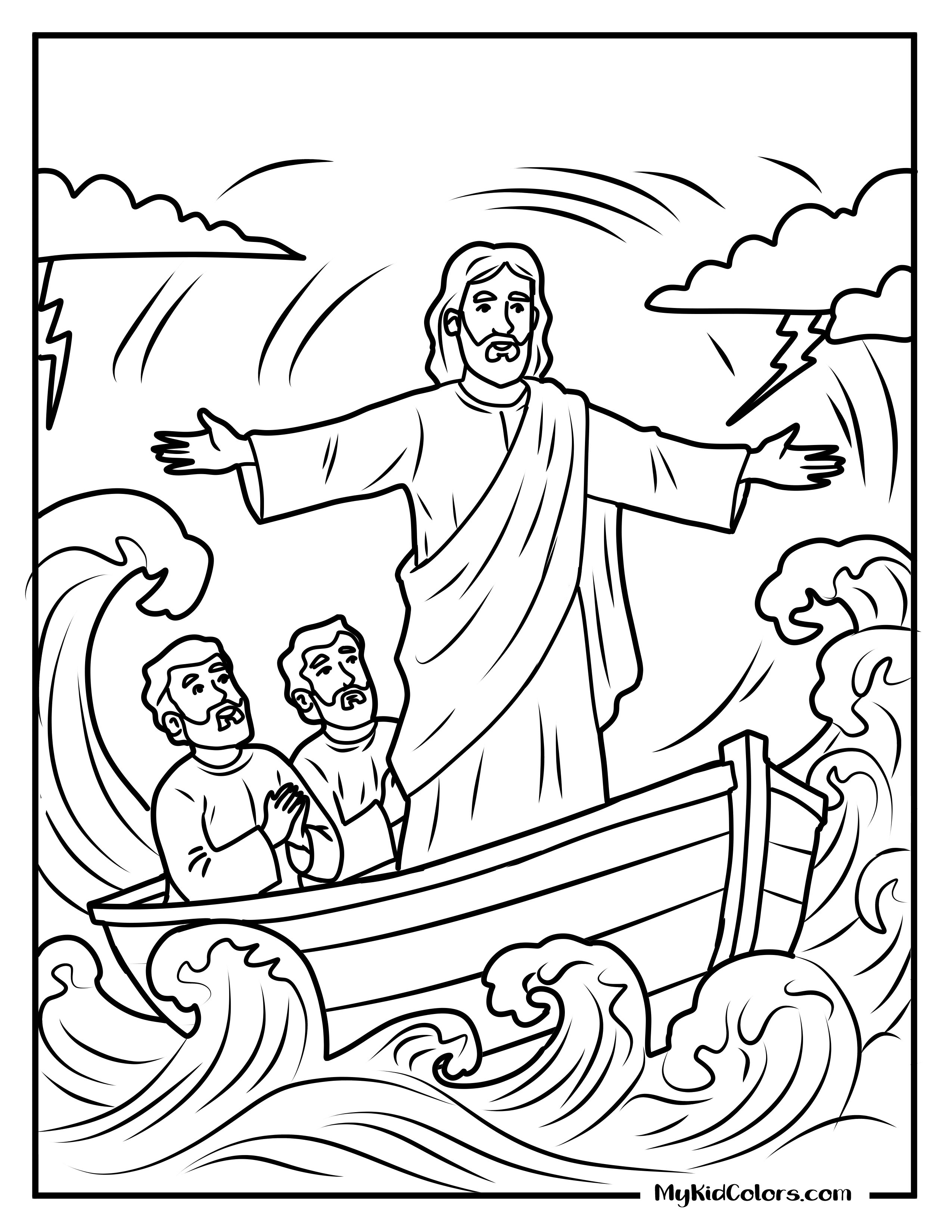Free Hand-Drawn Jesus Calms the Storm Coloring Page Set - Payhip