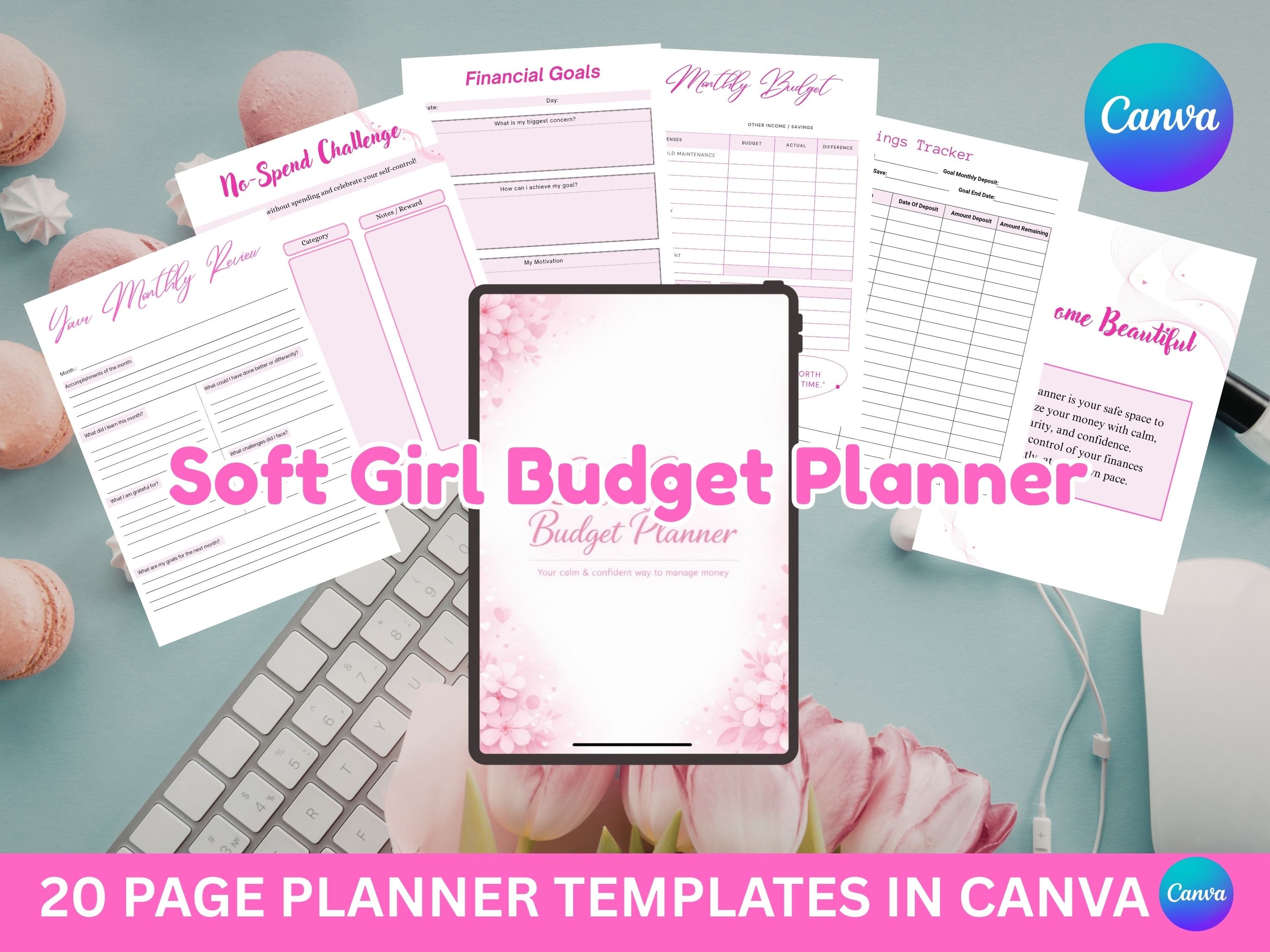 Soft Girl Budget Planner Canva Template – Editable Money Planner for ...