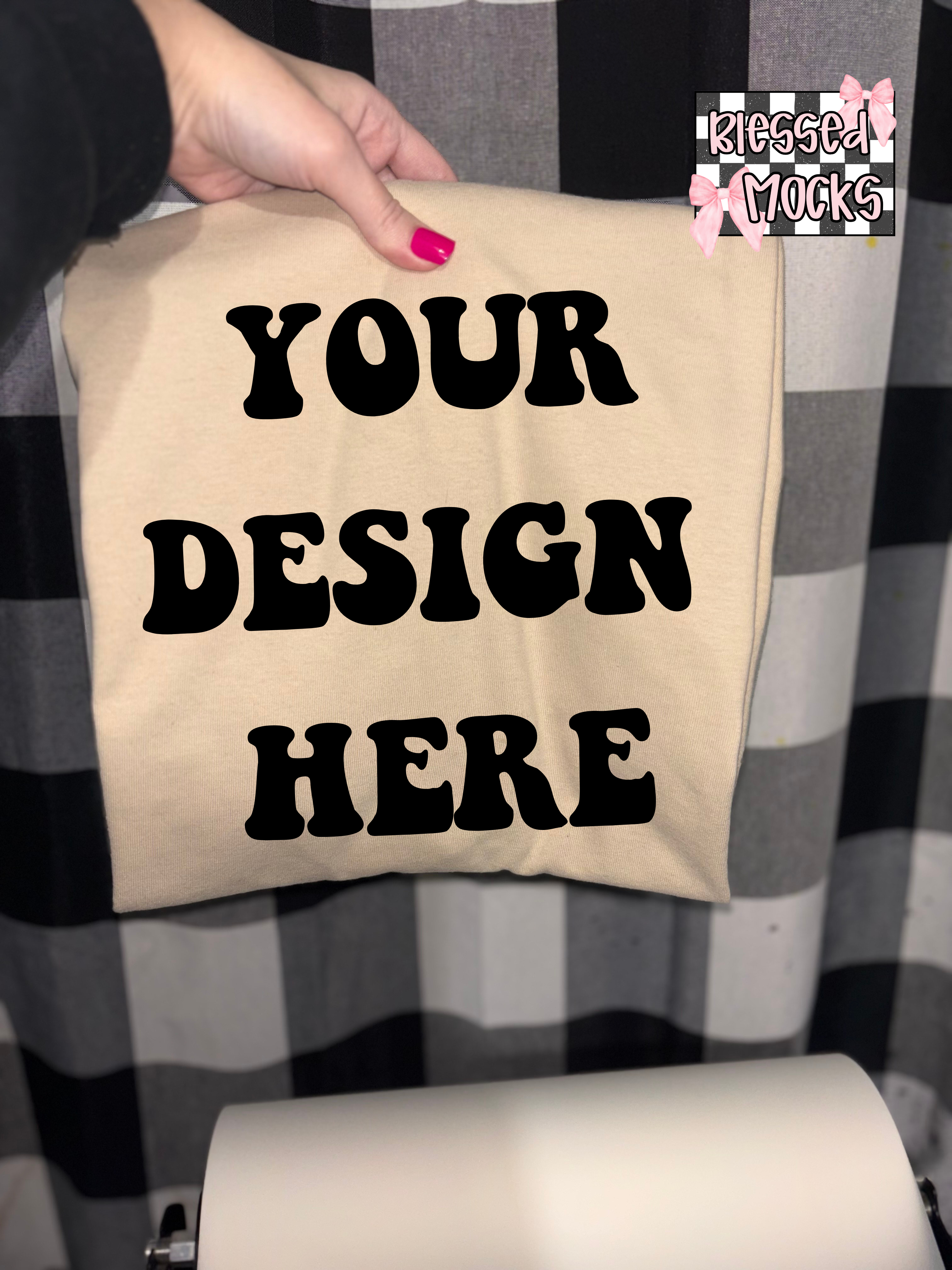 Gildan Sand Plaid background Mock Up- IRL - Payhip