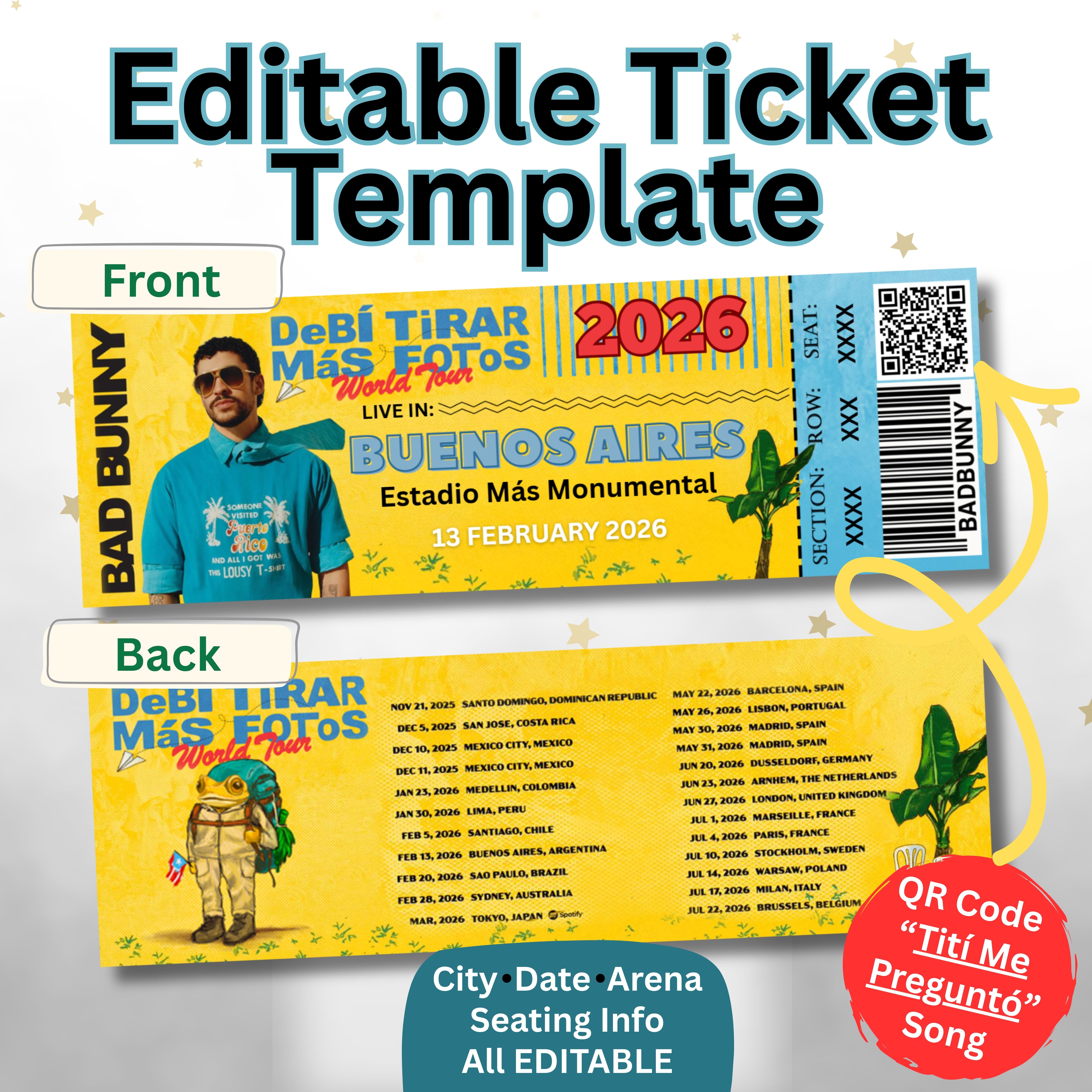Editable Bad Bunny Concert Ticket Template | DeBi Tirar Mas Fotos World ...