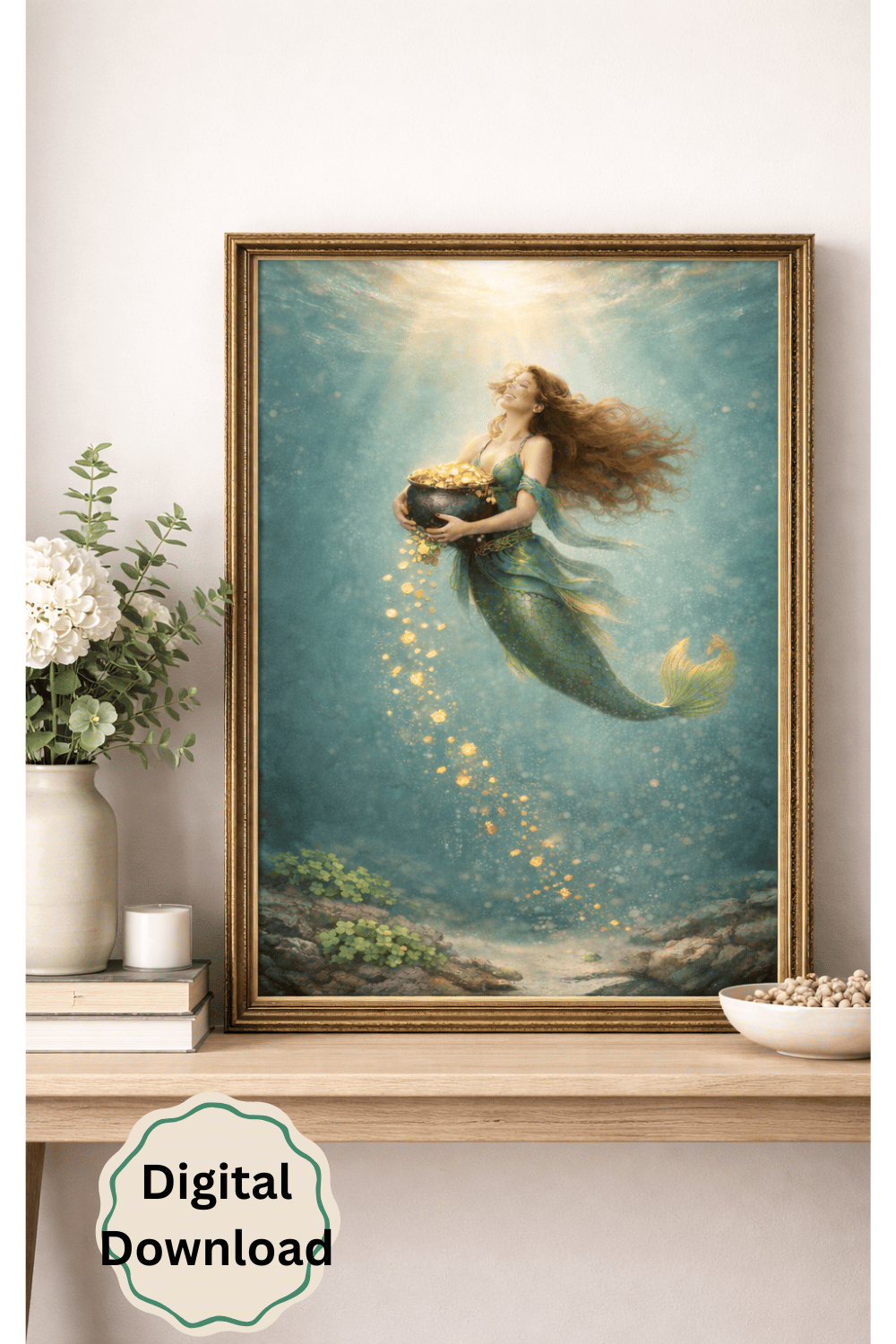 Underwater Irish Mermaid Digital Art, St. Patrick's Day Wall Decor ...