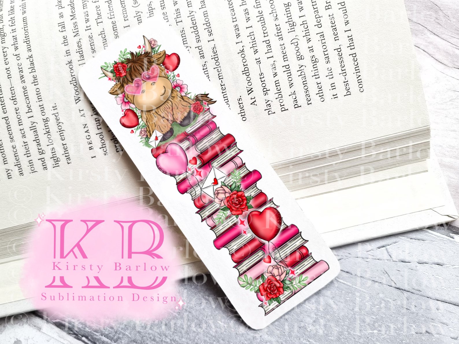 Highland cow Valentine’s Day bookmark design - Payhip
